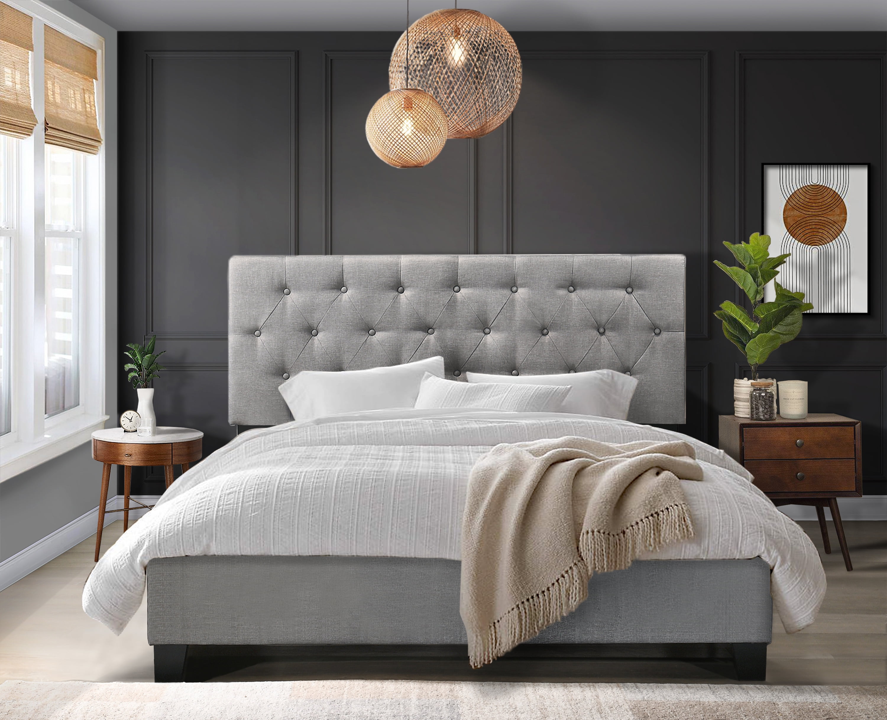 HMD Dillon Tufted Upholstered Queen Panel Bed Grey - Elegant and ...