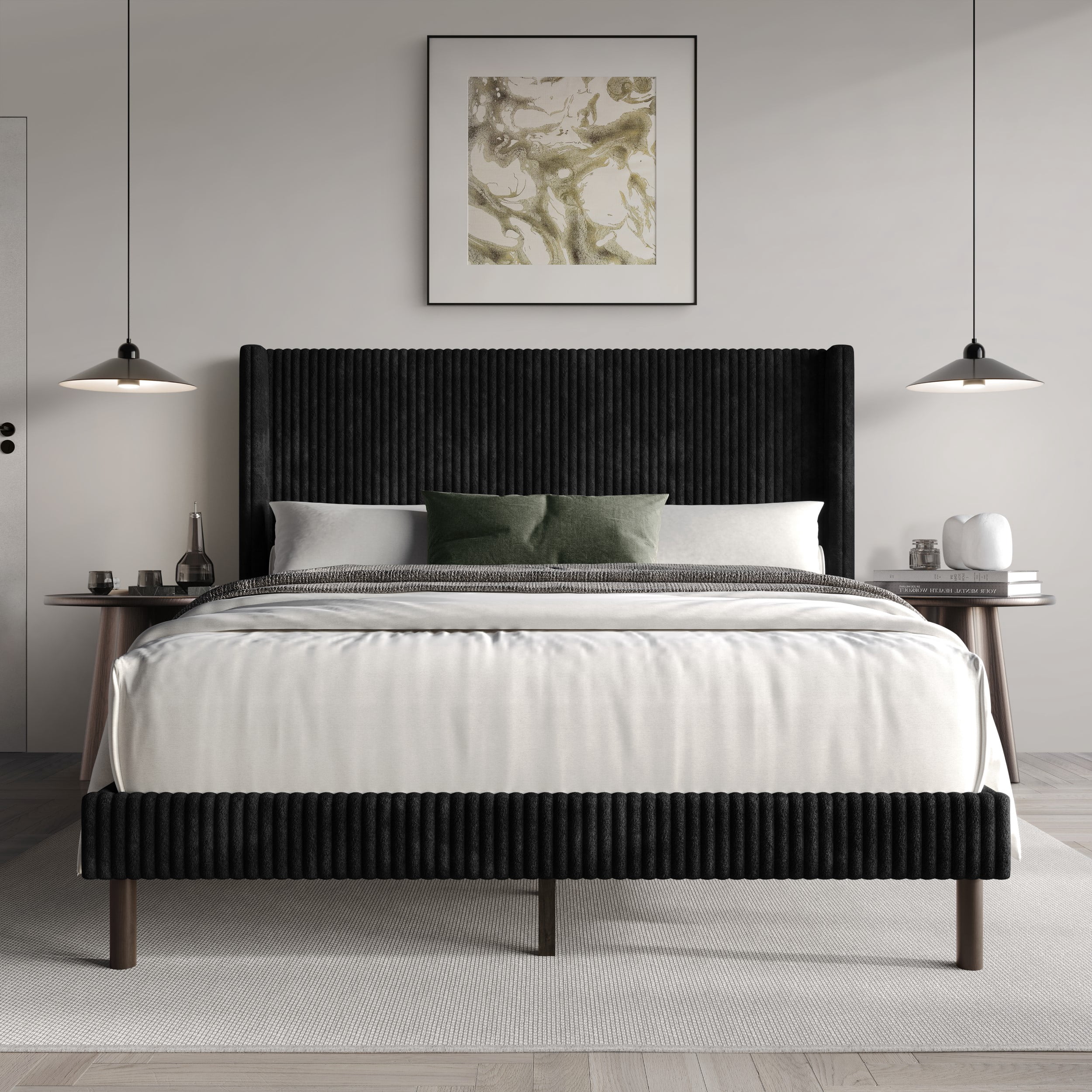 Home Design Duluth Queen Corduroy Velvet Upholstered Platform Bed Frame ...