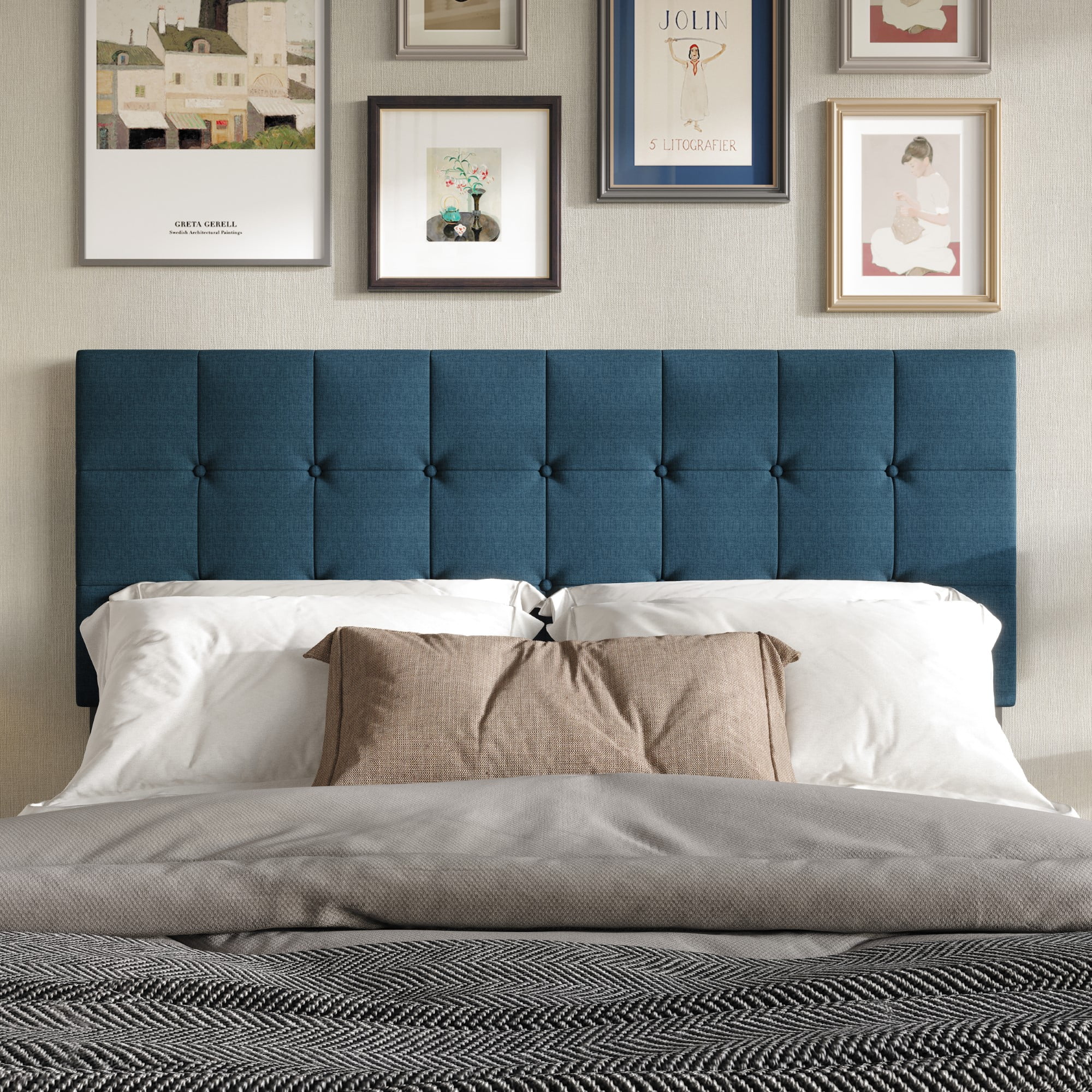Home Design Ecorse Full Tufted Upholstered Headboard with Button ...