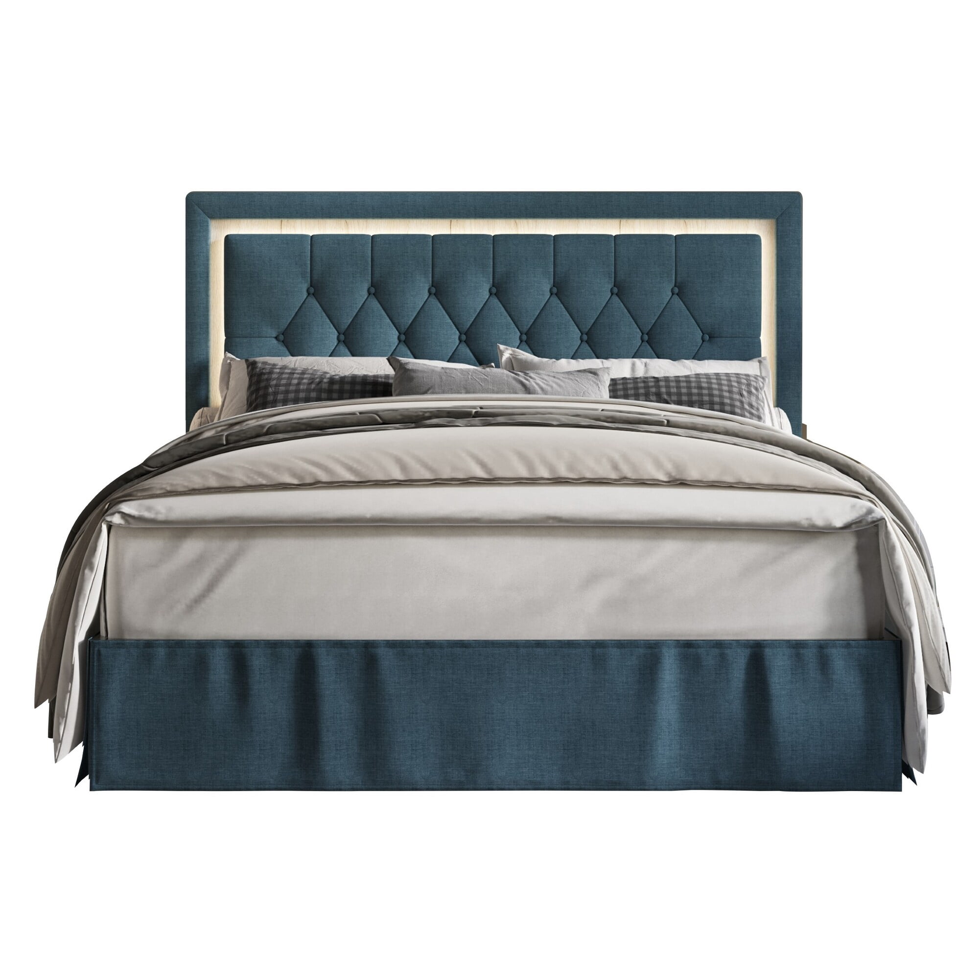 Home Design Gianna Tufted Upholstered Platform Bed Denim Blue - Queen ...