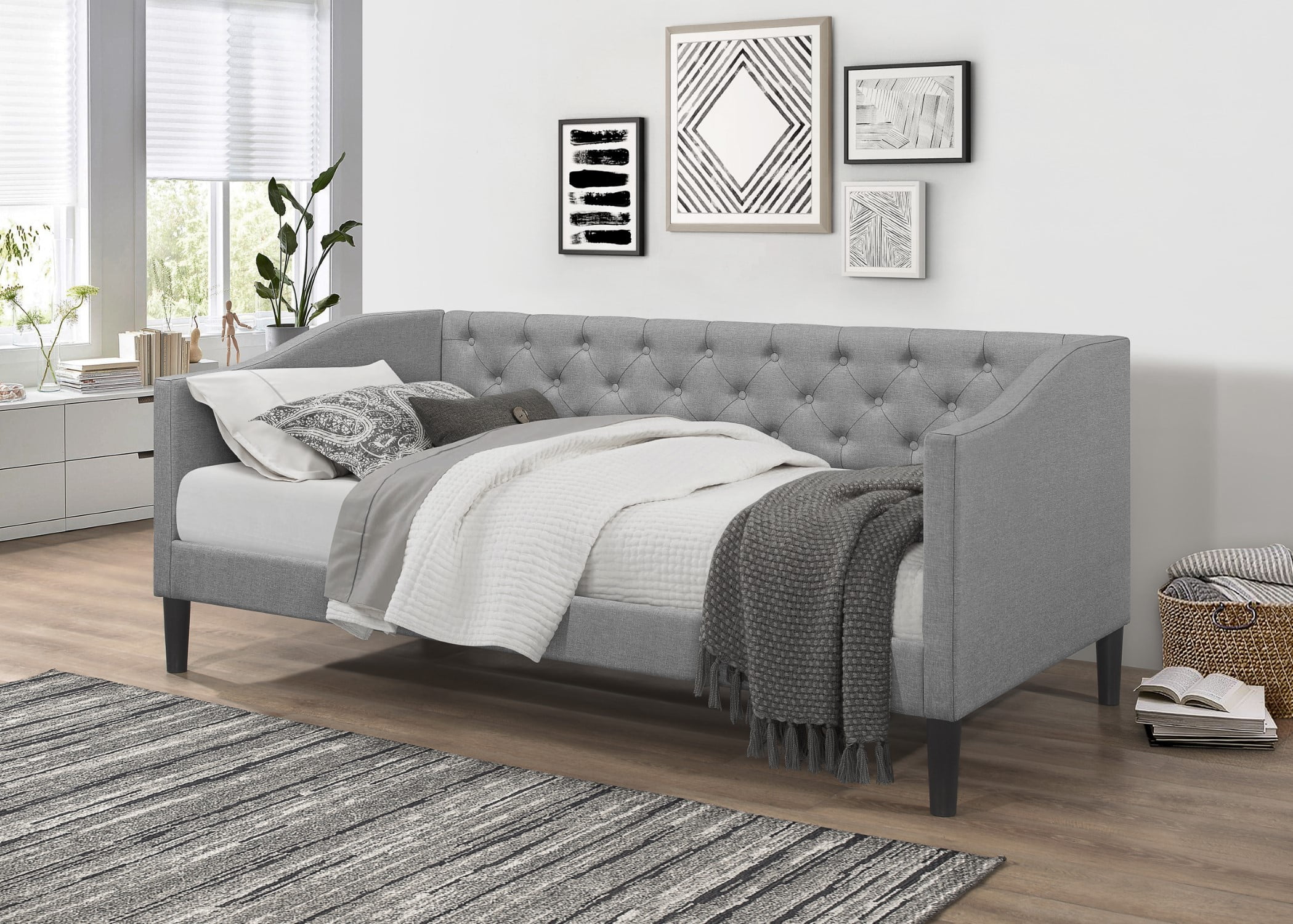 Home Design Gianna Twin Daybed with Upholstered Frame, Button-Tufted ...