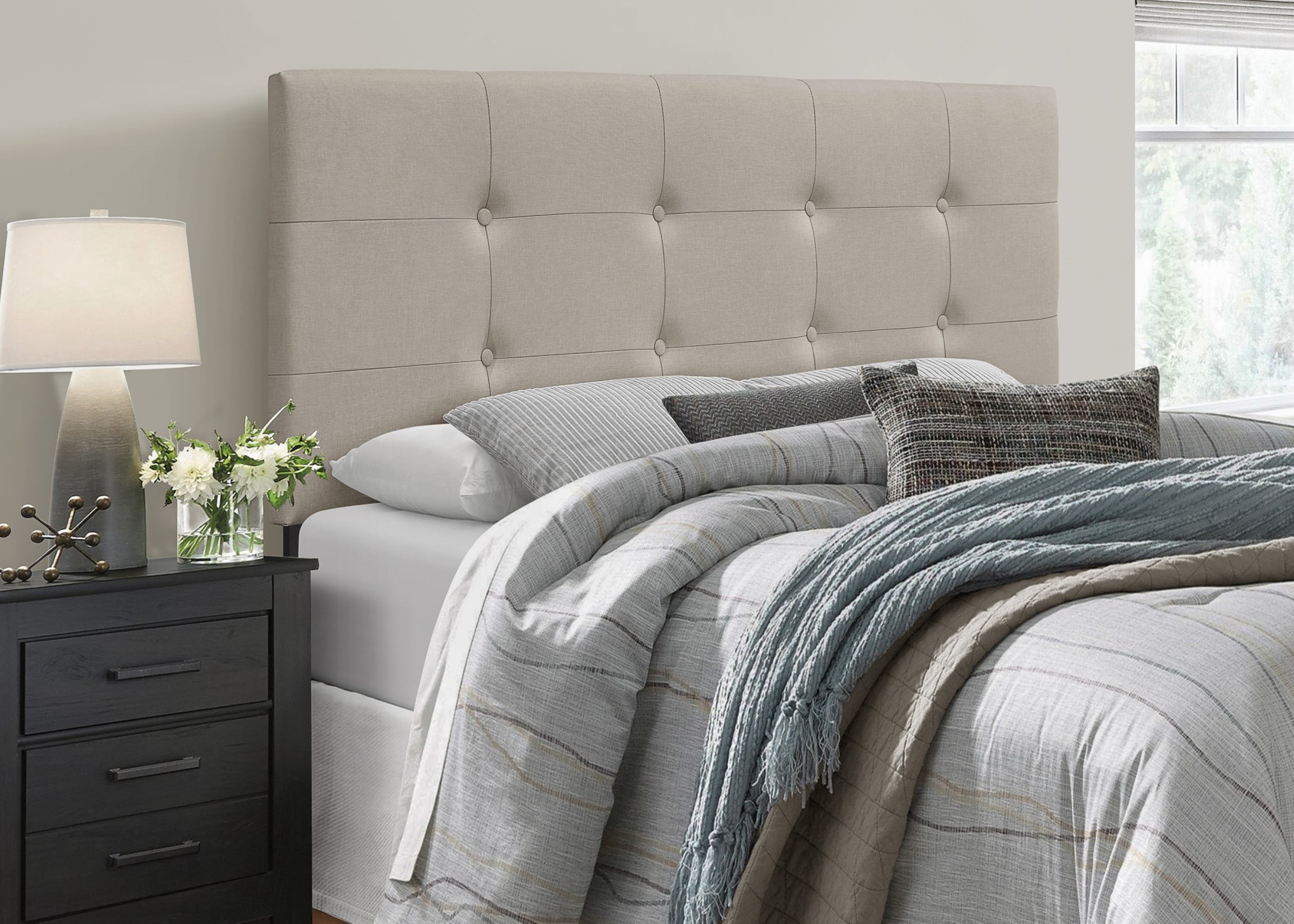 HMD Gina Fabric Padded Upholstered Twin Headboard, Warm Gray - Walmart.com