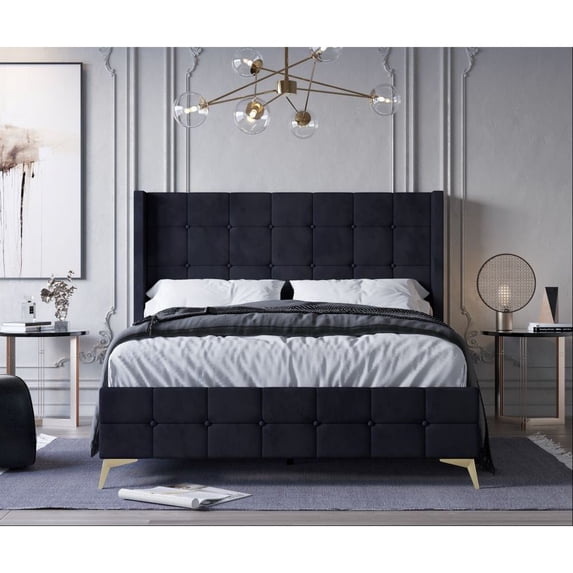 Home Design Gisella Full Upholstered Panel Bed Frame with Headboard ...