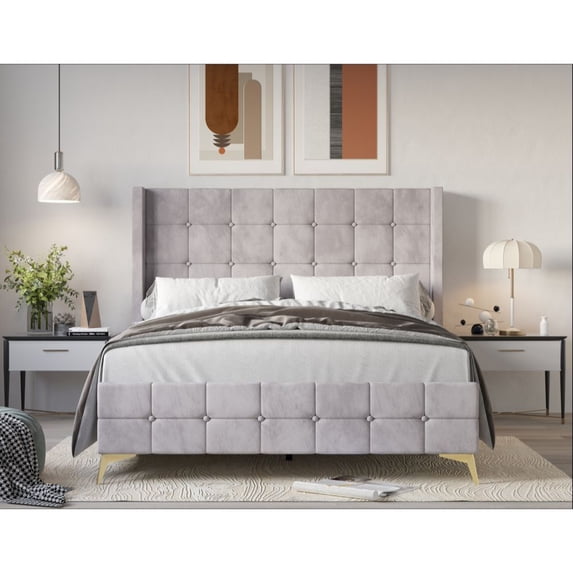 Home Design Gisella Full Upholstered Panel Bed Frame with Headboard ...