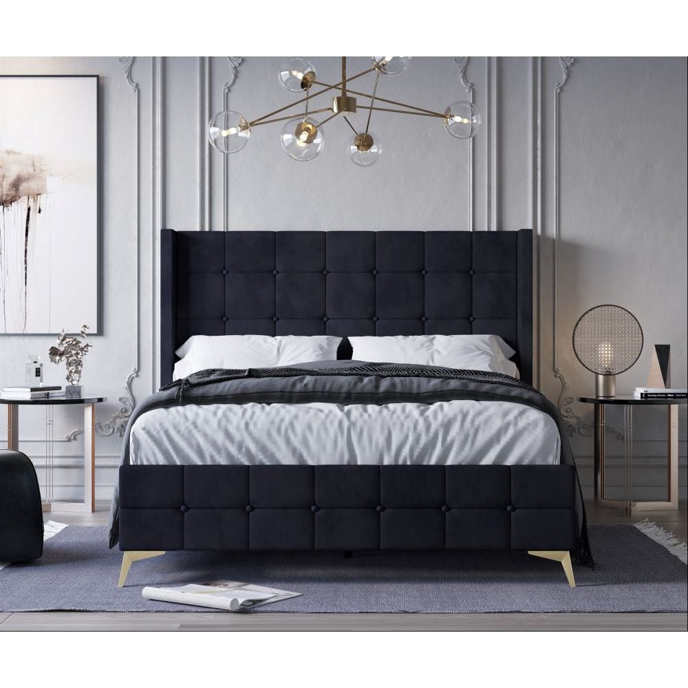 Home Design Gisella Queen Upholstered Panel Bed Frame with Headboard ...