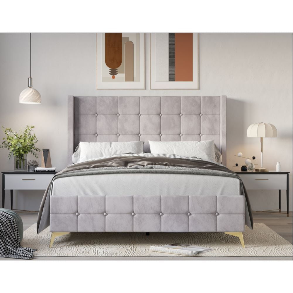 Home Design Gisella Twin Upholstered Panel Bed Frame with Headboard ...