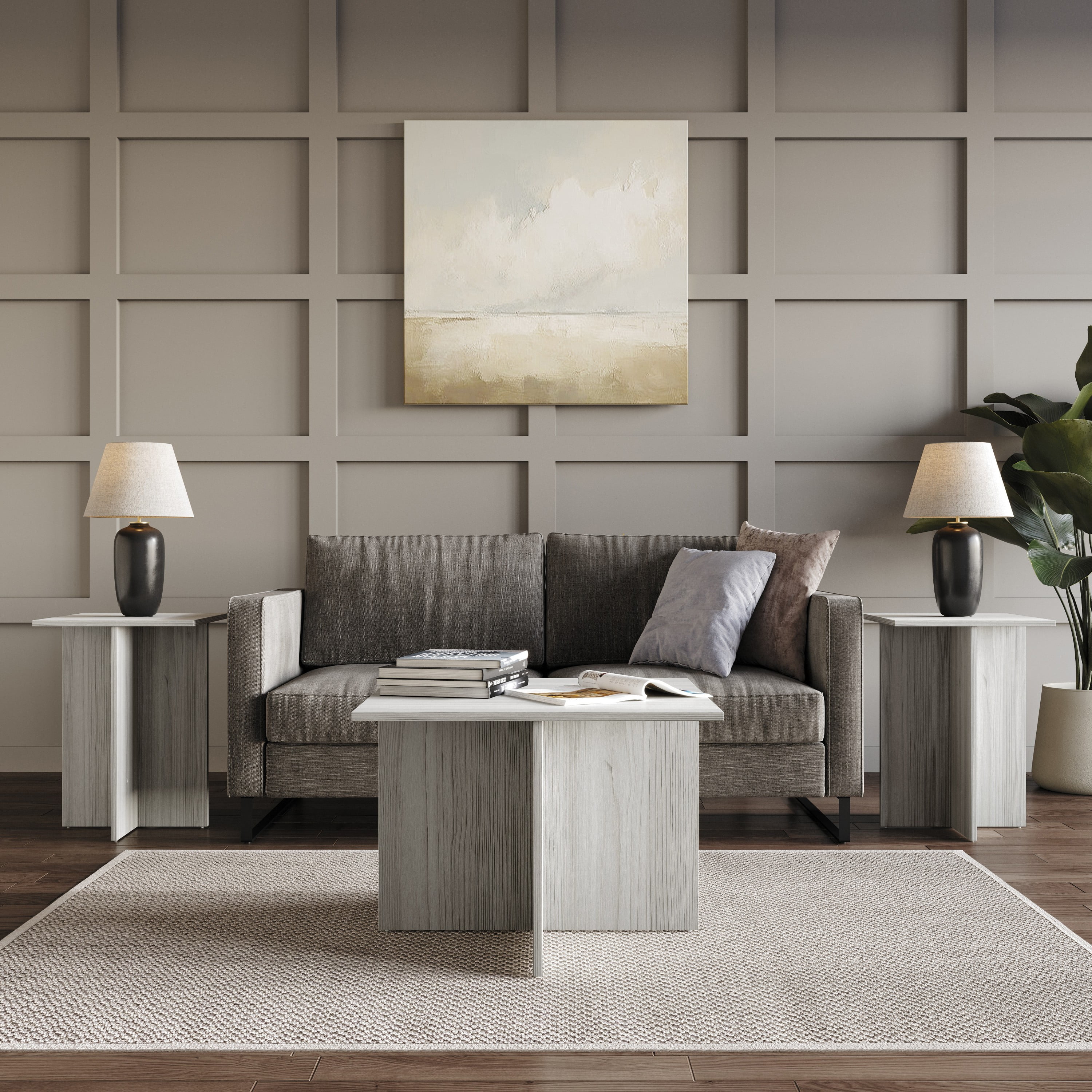 Home Design Joliet 3-Piece Coffee Set with Rectangular Tables, Natural ...