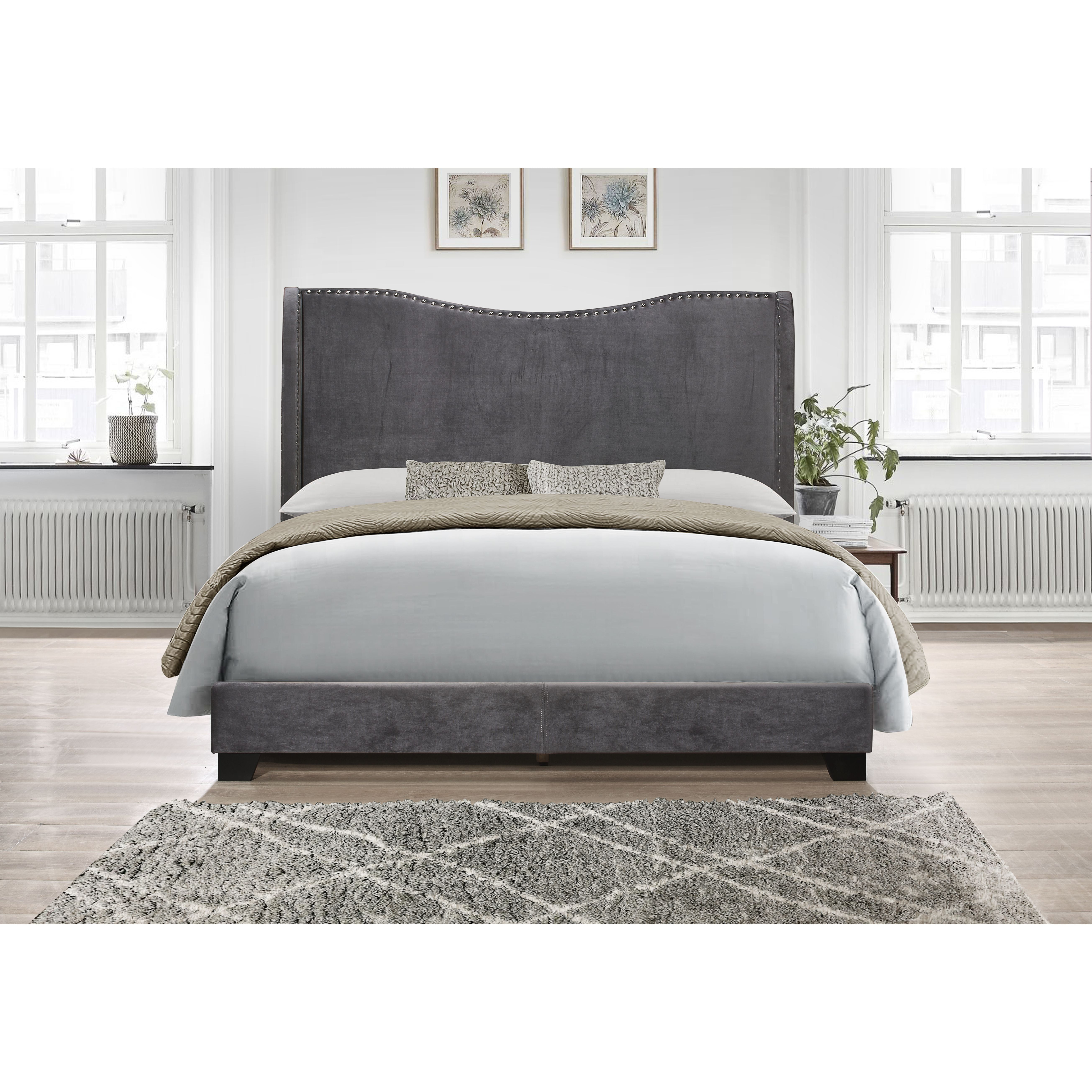 Home Design Kris Full Upholstered Wingback Bed Frame with Arched ...