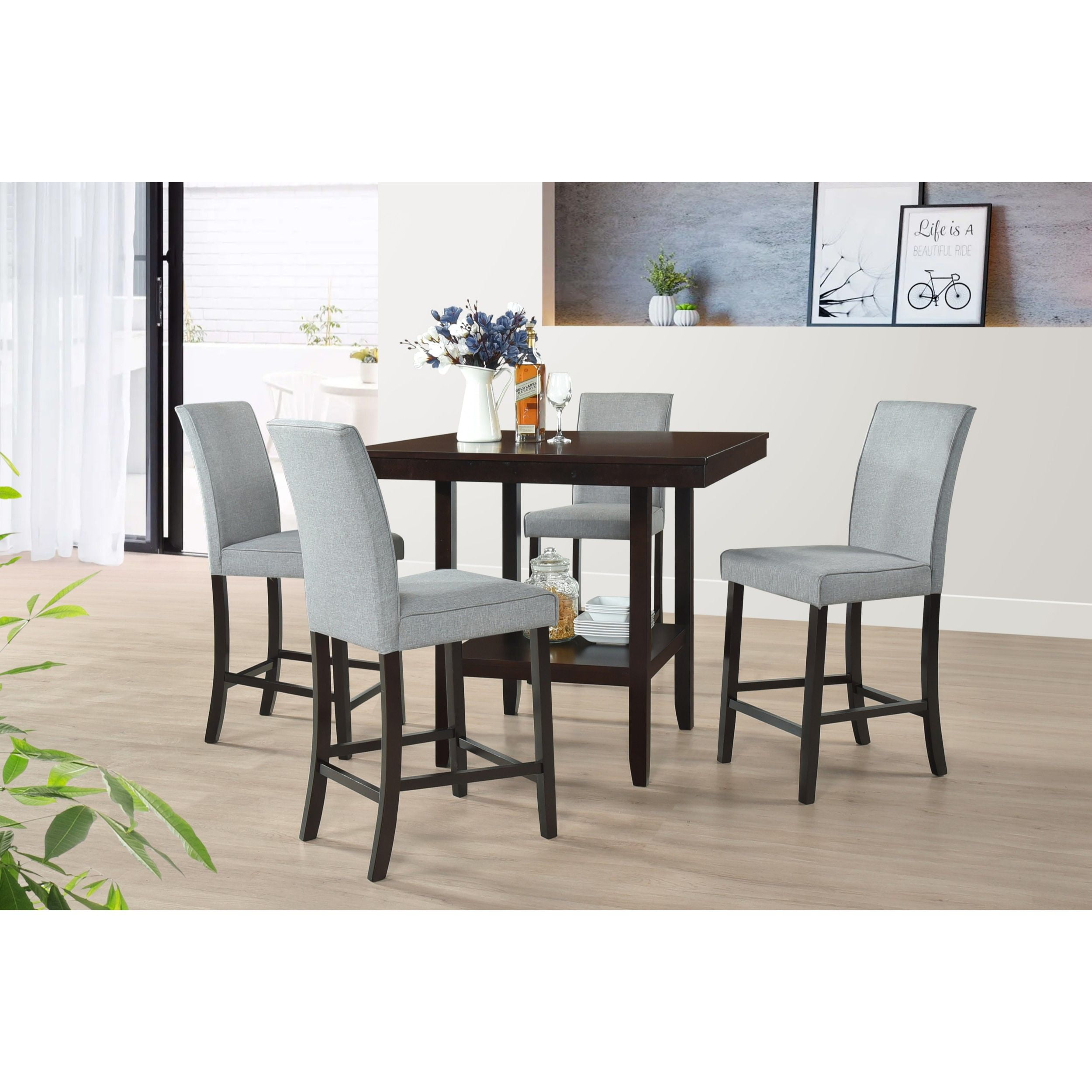 Home Design Macon 5-Piece Counter Height Dining Set, Square table with ...