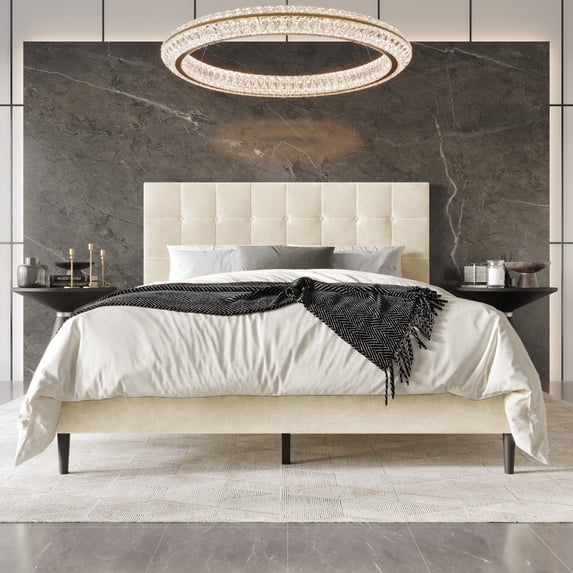 Home Design Marion Full Tufted Upholstered Platform Bed Frame with ...