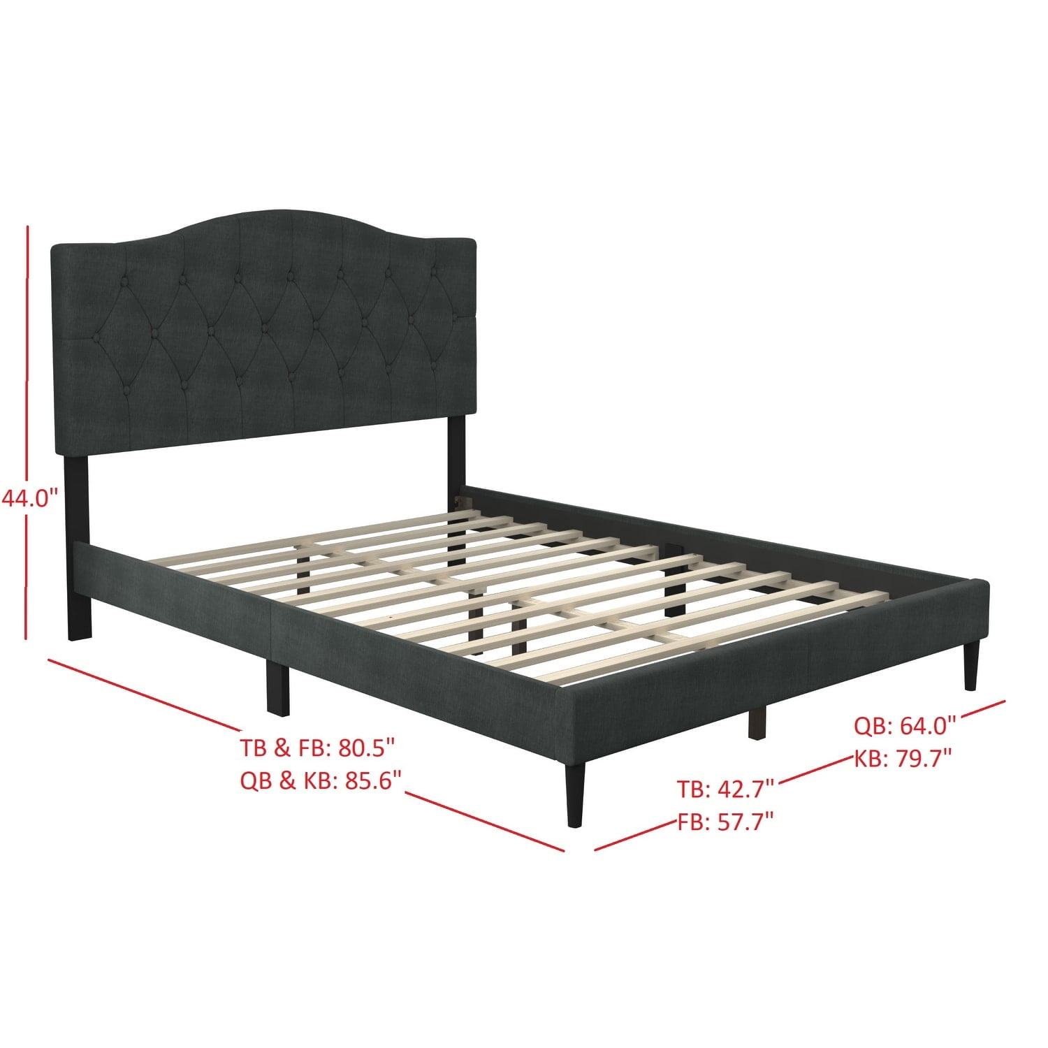 Home Design Mason Tufted Upholstered Platform Bed Charcoal Grey - Queen ...