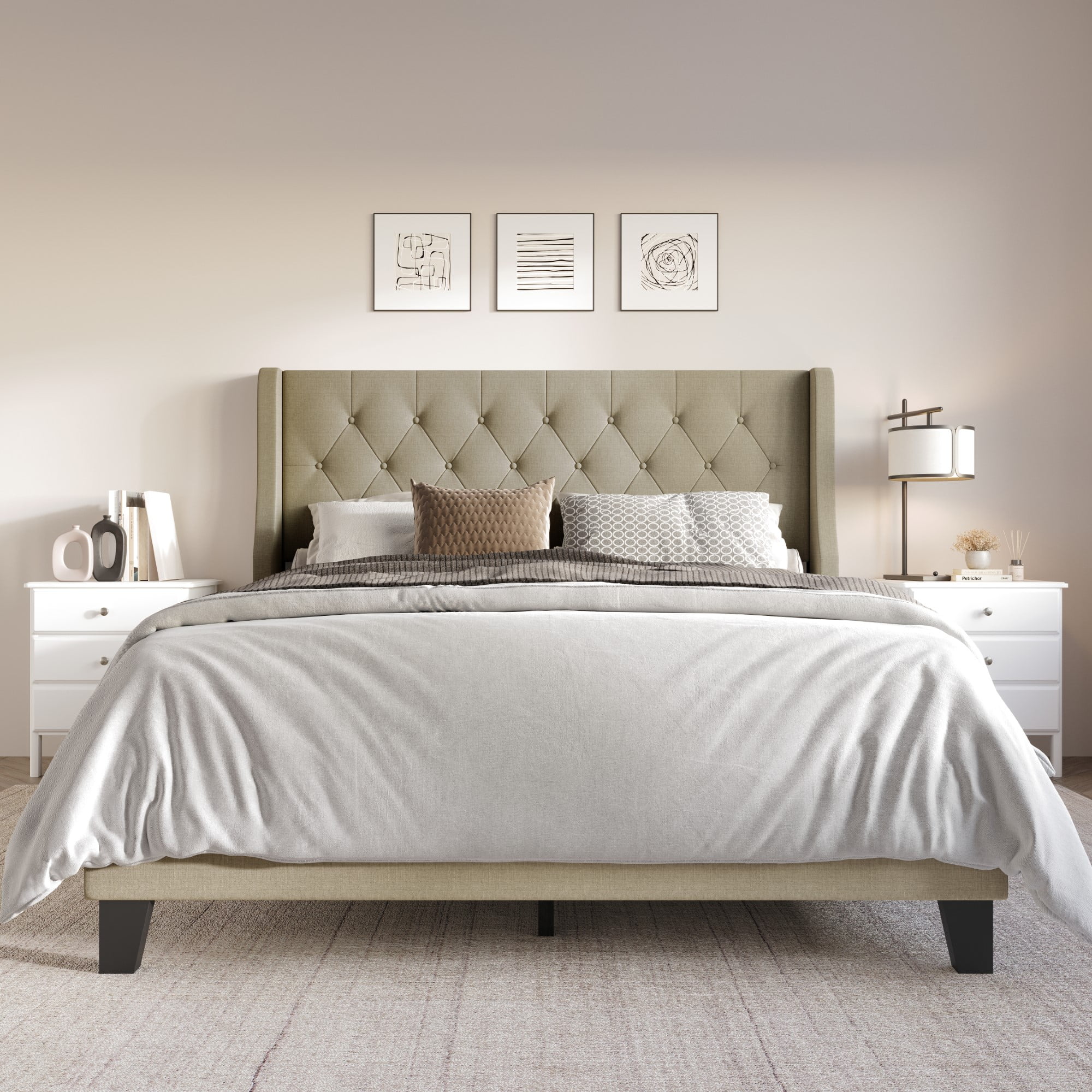 Home Design Medford Full Tufted Upholstered Panel Bed with Wingback ...