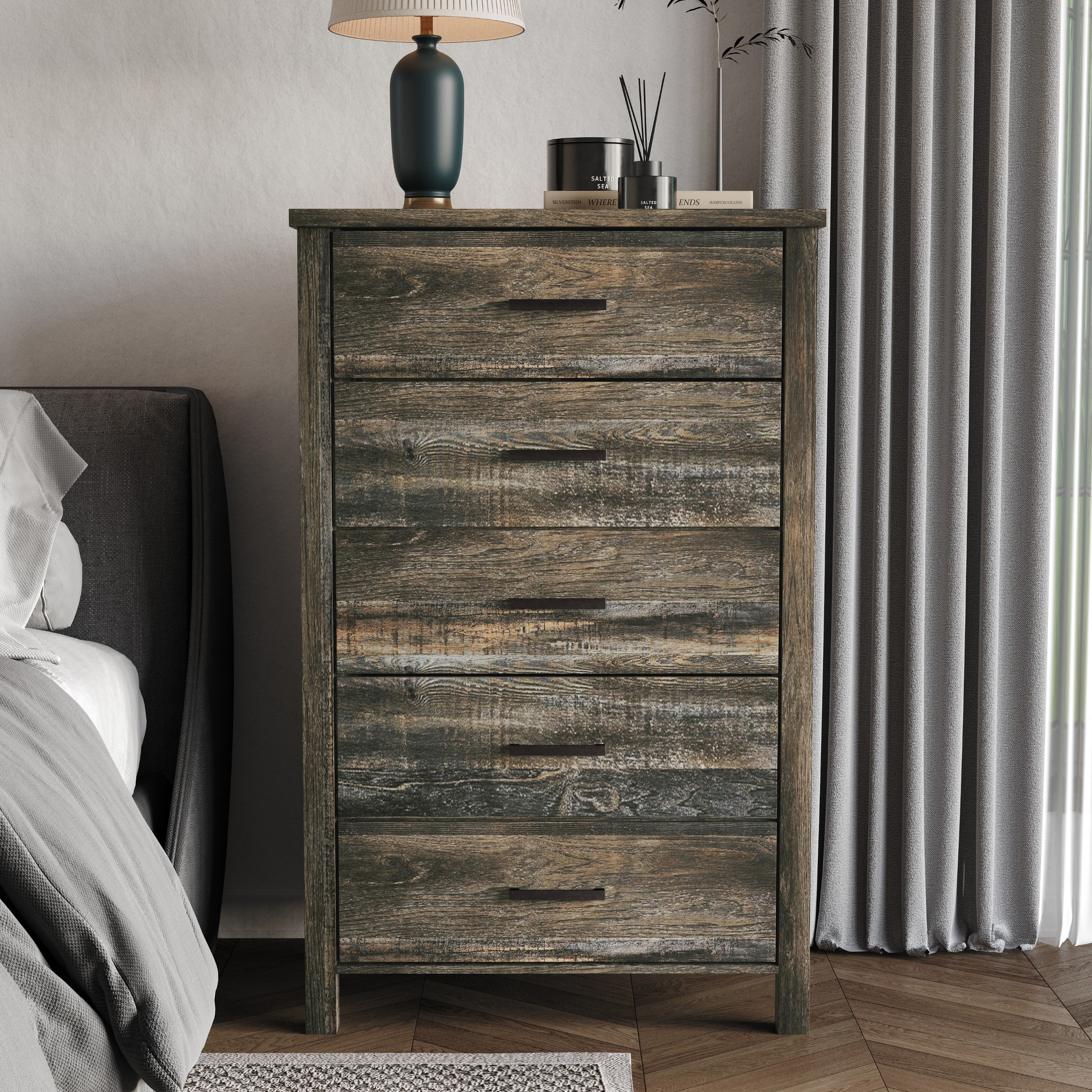 Home Design Niles 5-Drawer Chest, Brown, Wood Construction, X-shaped ...