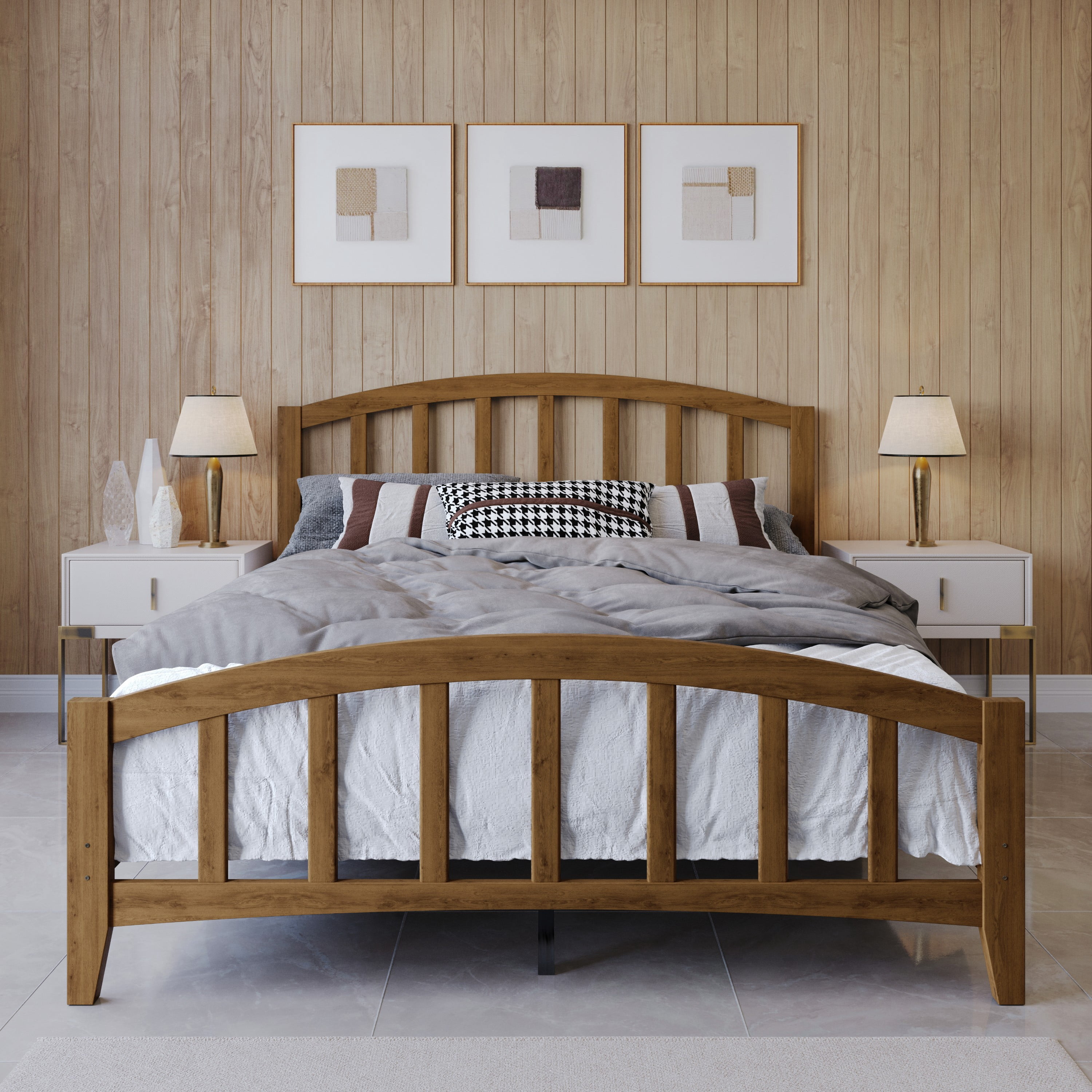 Home Design Nogales King Panel Bed Frame with Arched Slat Headboard and ...