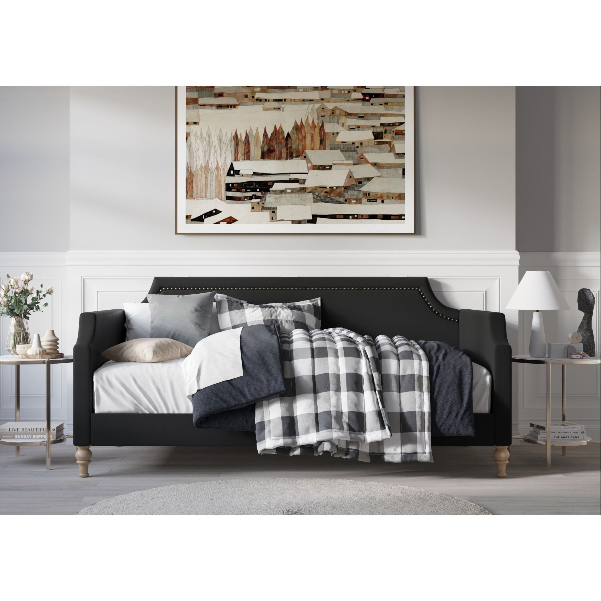 HMD Pita Upholstered Twin Daybed, Black, Full-Size Adult Day Bed with ...