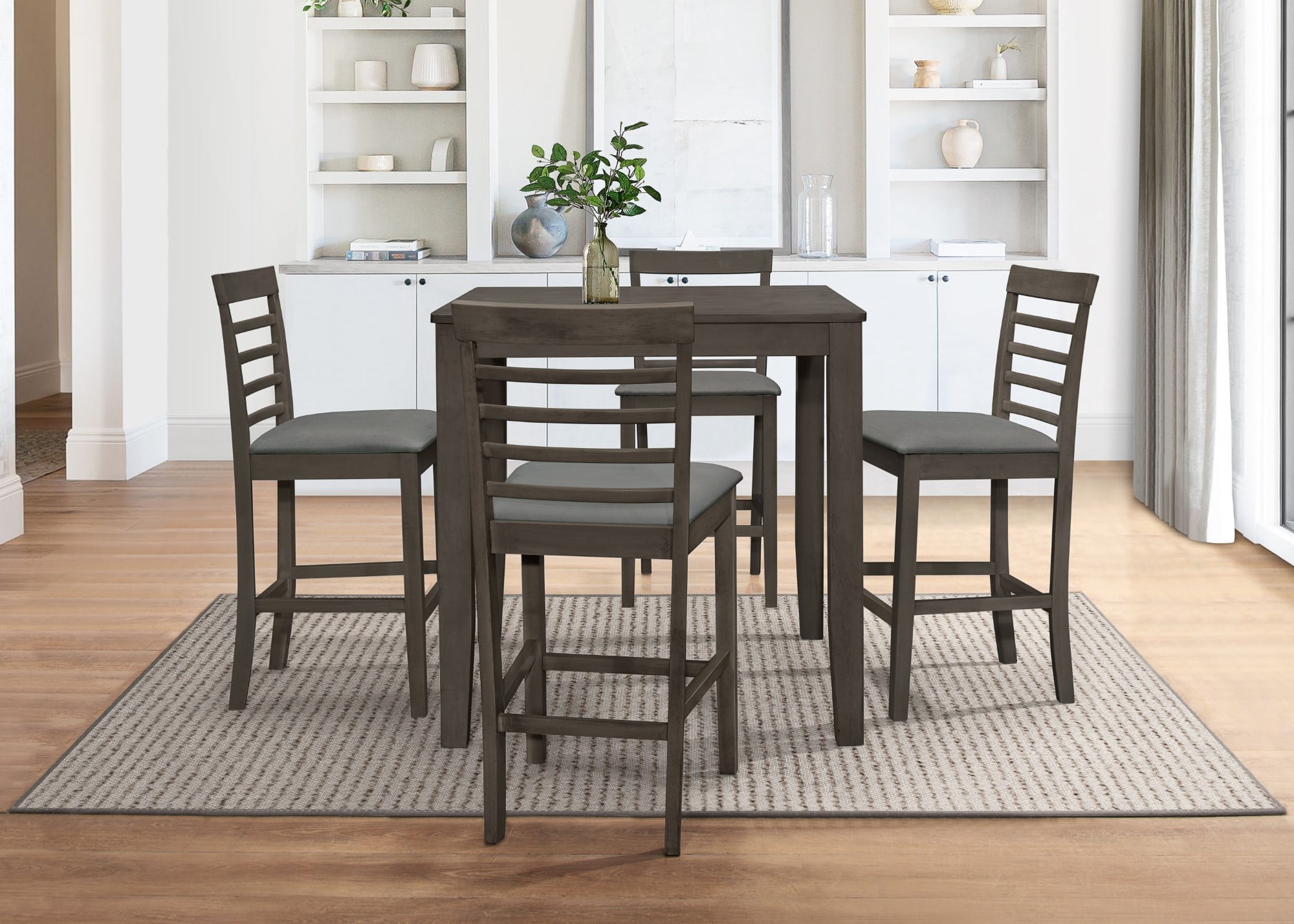 Home Design Posey 5-Piece Counter Set, Taupe/Gray, Square table, Slat ...