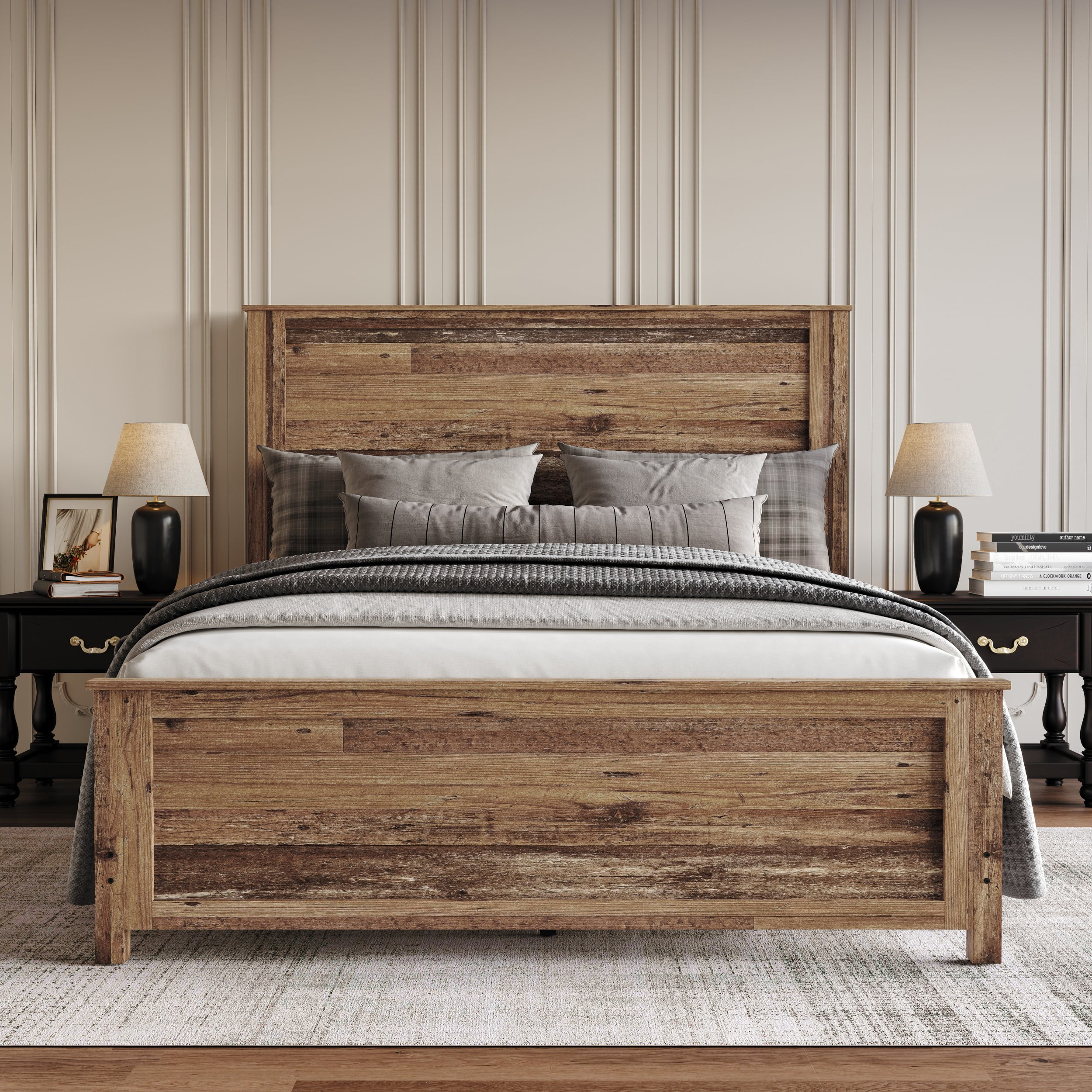 Home Design Racine King Panel Bed Frame, Vintage Oak - Walmart.com