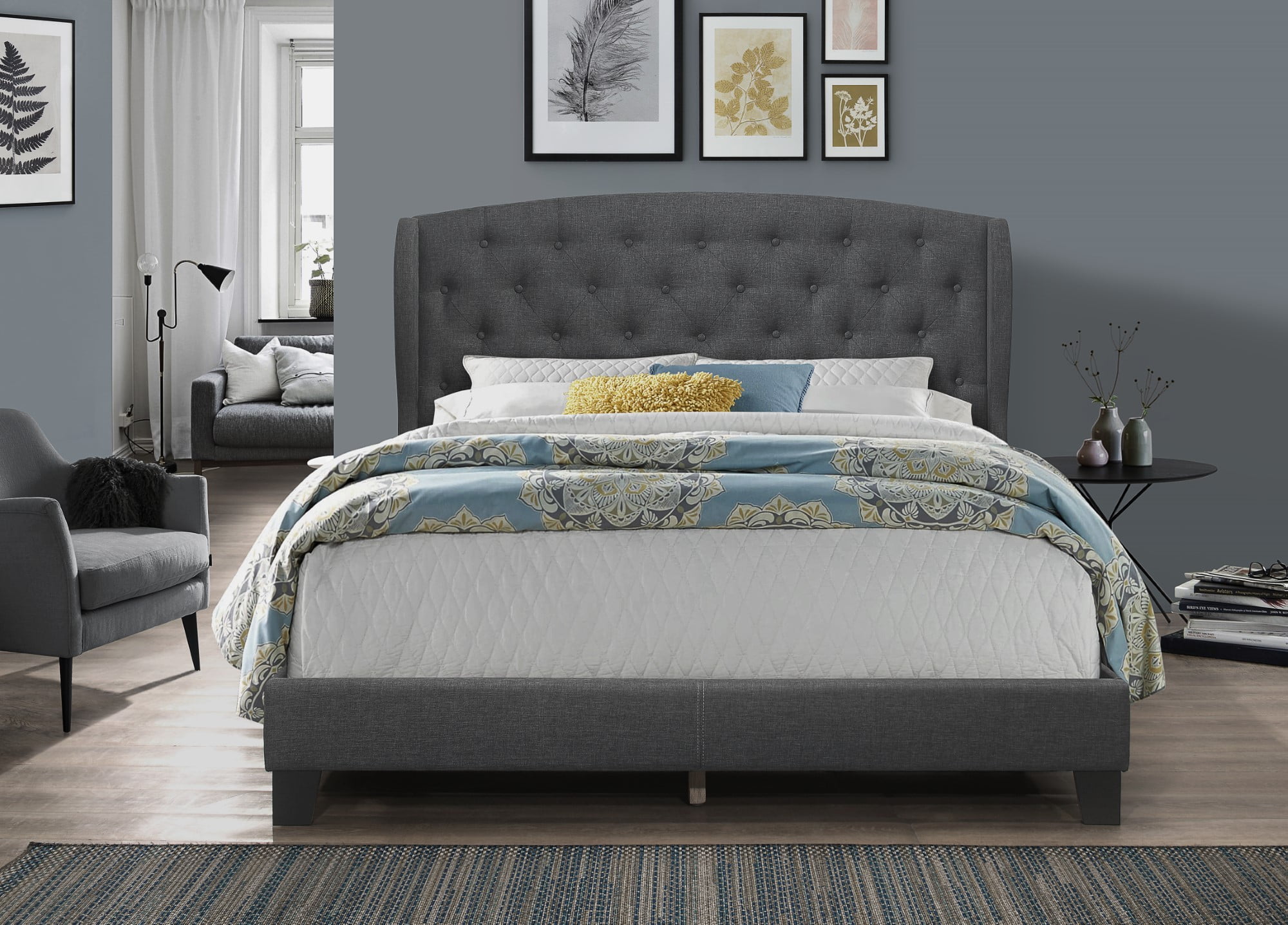 Home Design Samuel Full Tufted Upholstered Wingback Platform Bed Frame ...