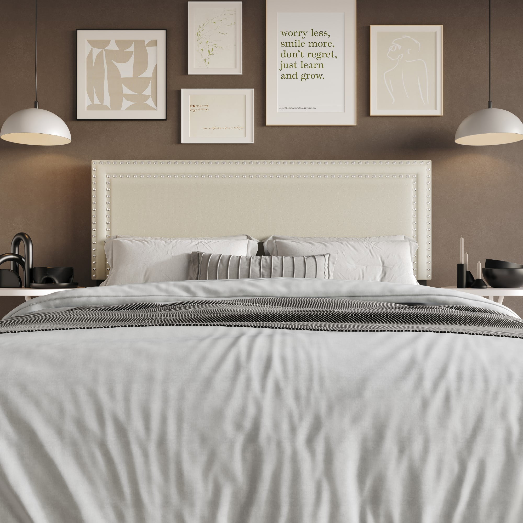 Home Design Sarasota Twin Upholstered Headboard with Double Nailhead ...