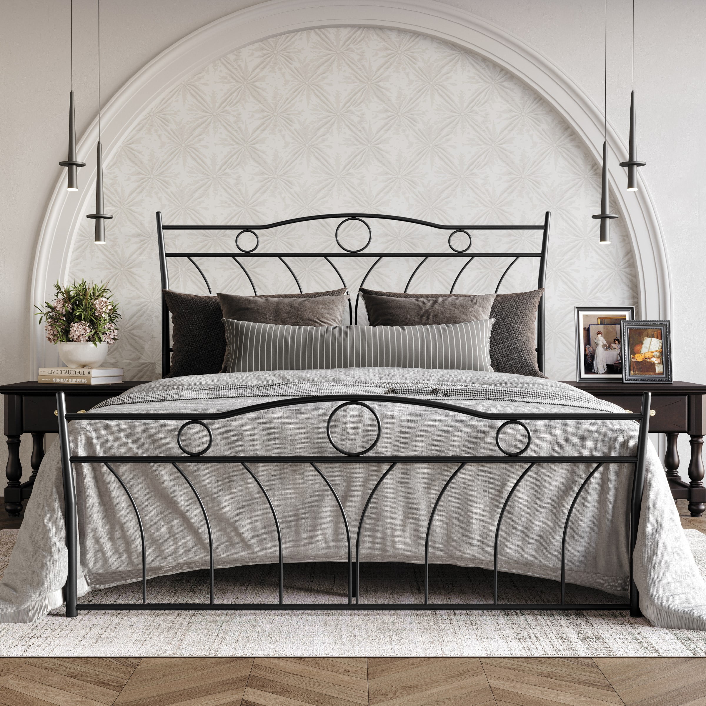Home Design Shelby King Metal Bed Frame for Adults, Black, Classic ...