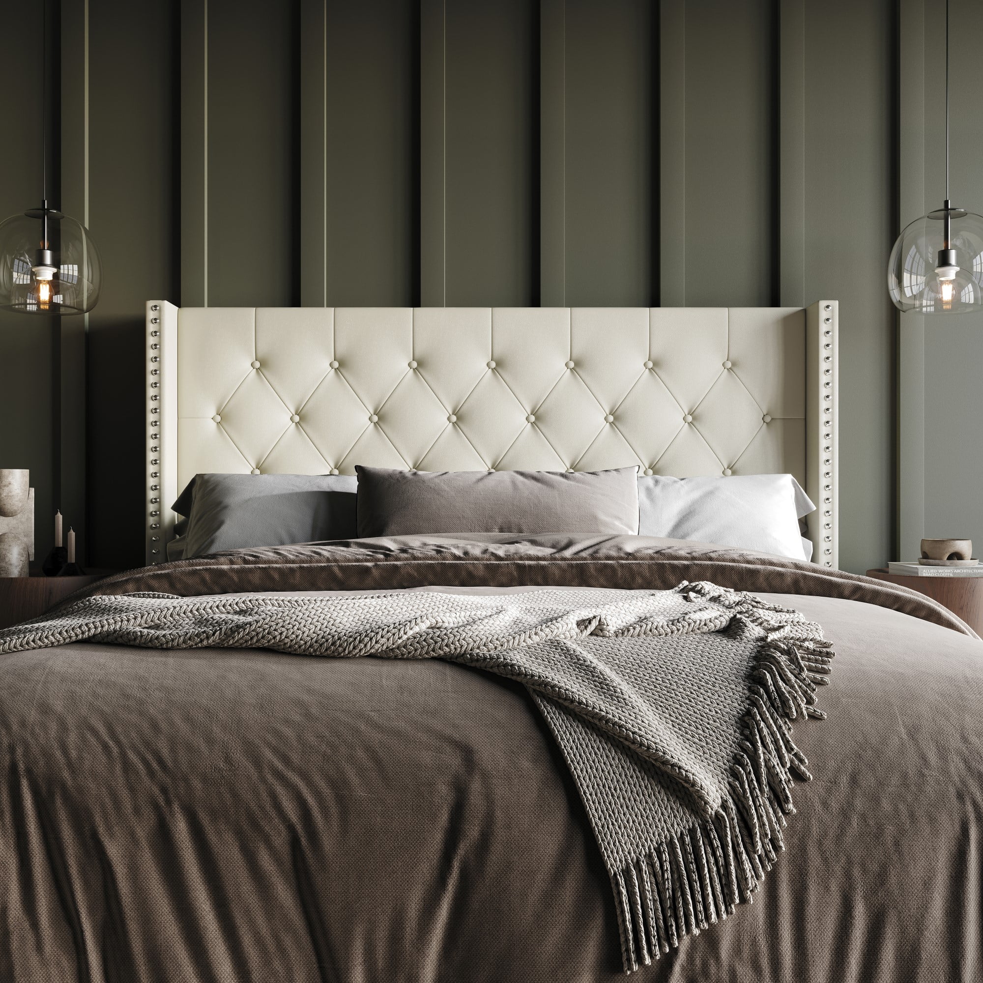 Home Design Sonoma Twin Tufted Upholstered Headboard with Wingback ...