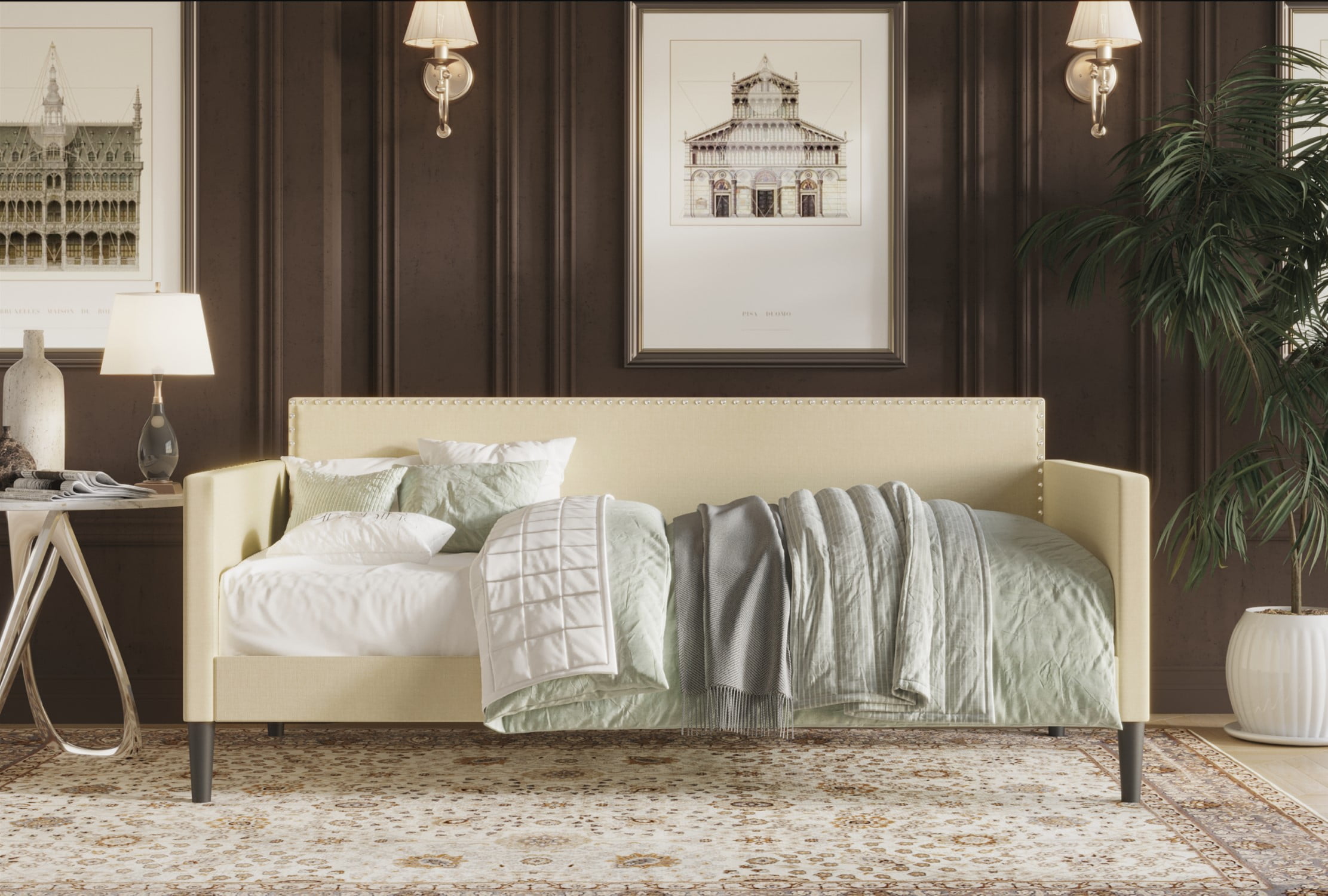 Home Design Sutton Twin Daybed with Upholstered Frame, Square Arms ...