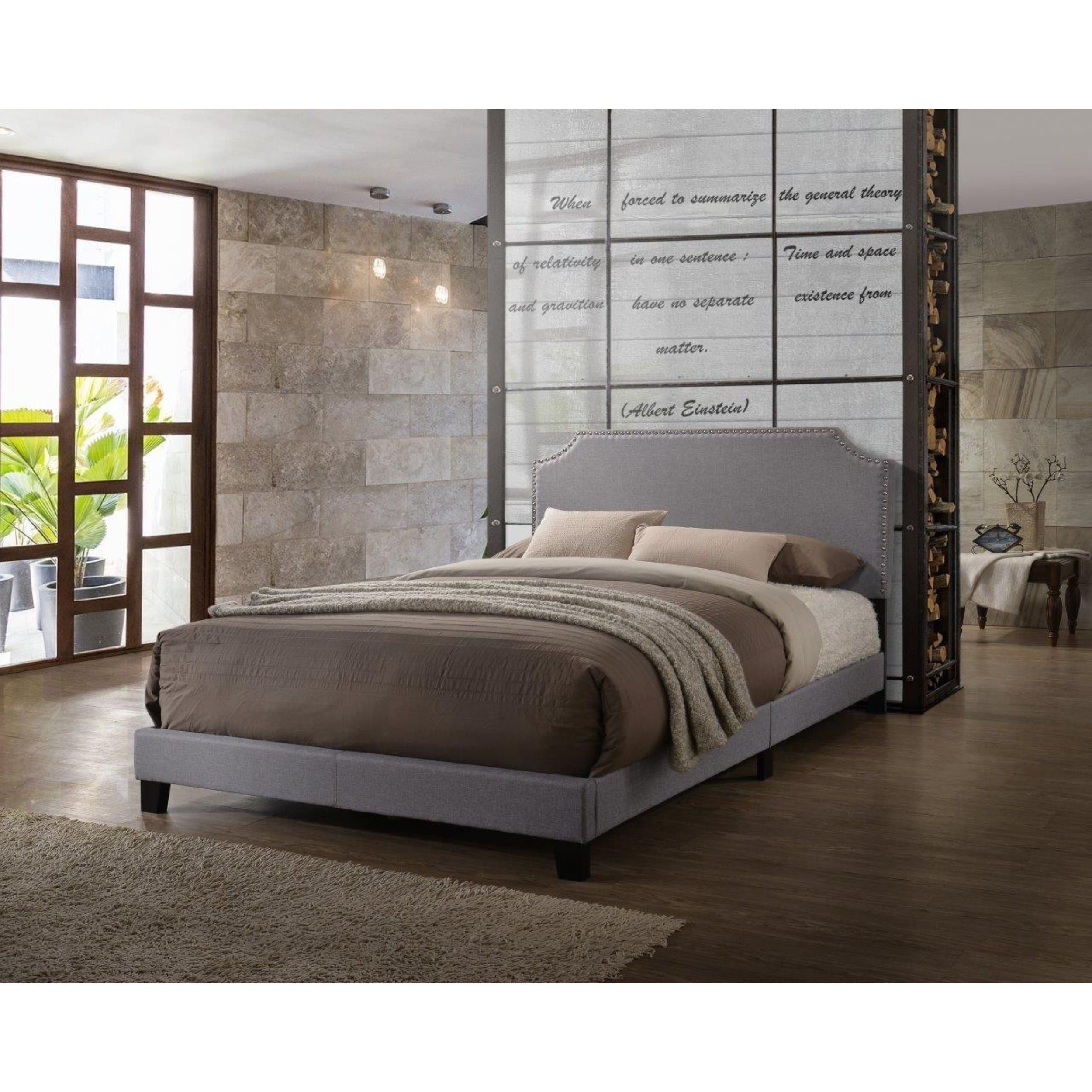 Home Design Tory King Upholstered Panel Bed Frame with Nailhead Trim ...
