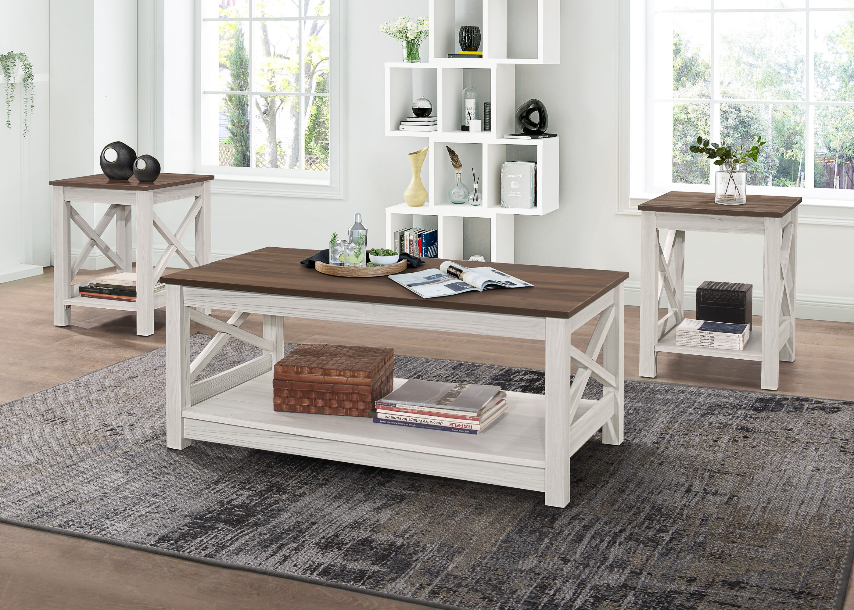 Home Design Wayne 3-Piece Coffee Table Set with 1 Rectangular Coffee ...