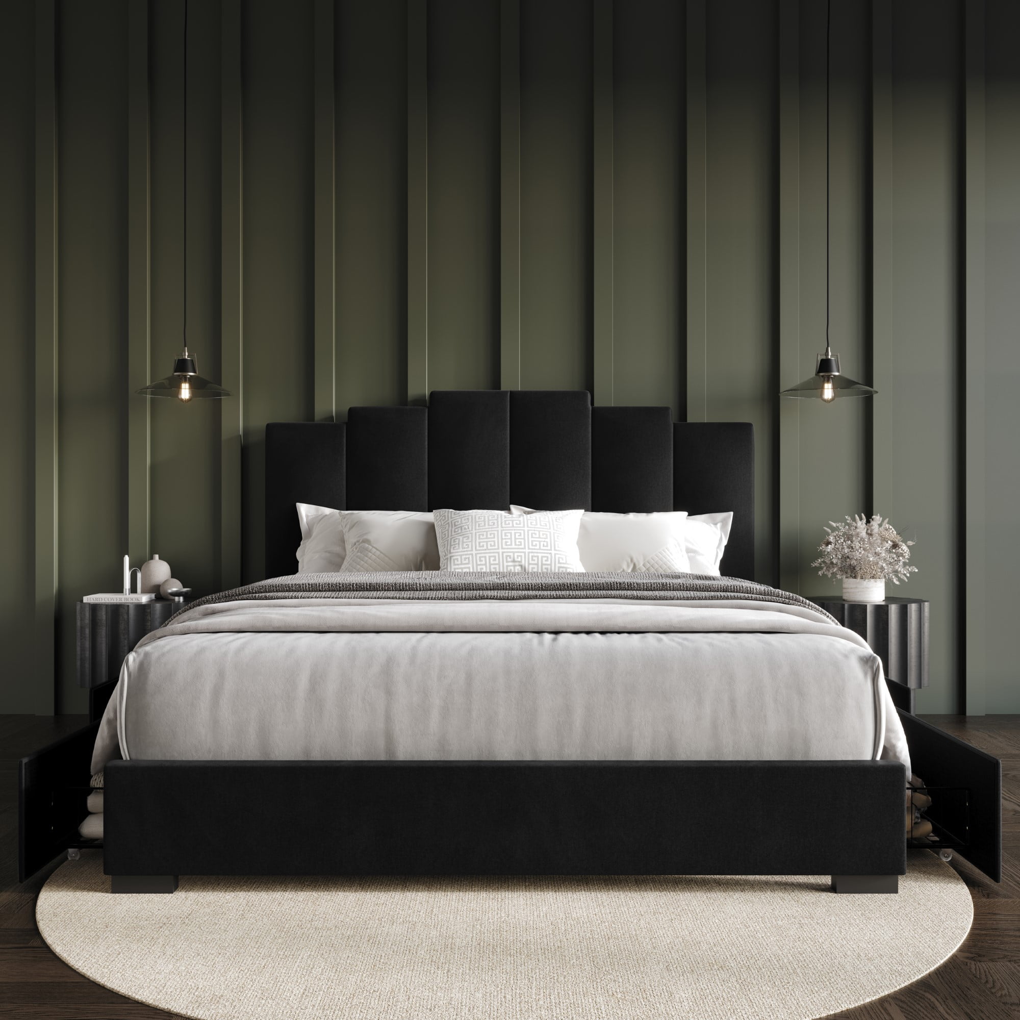 Home Design Yuma Queen Upholstered Storage Platform Bed Frame with ...