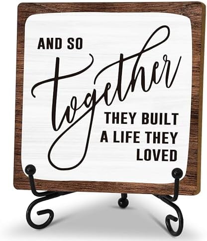 Home Desk Decor Sign, Rustic Wooden Sign With Stand, And So Together ...