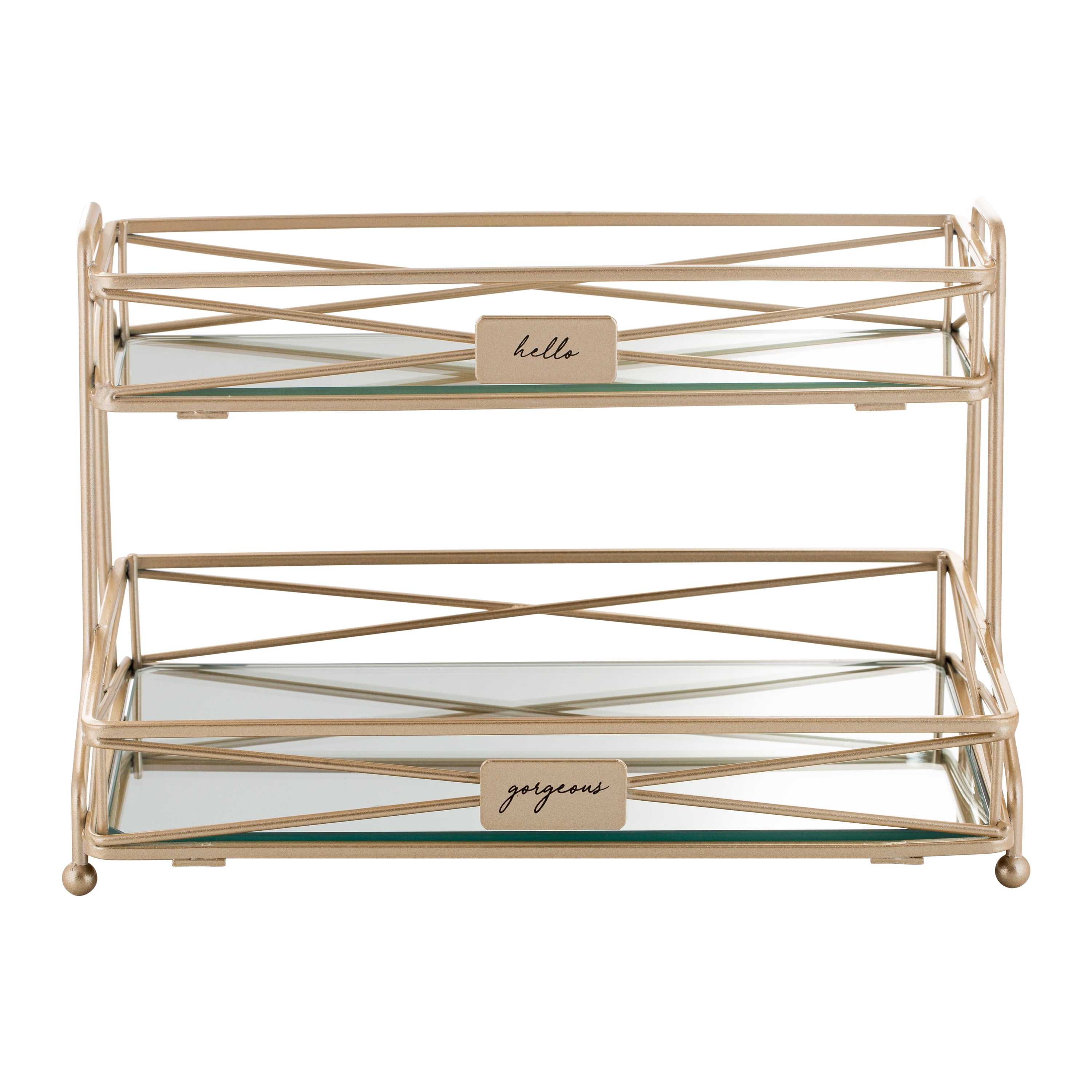 Home Details 2 Tier Mirrored Vanity Tray Tower Makeup Organizer in ...