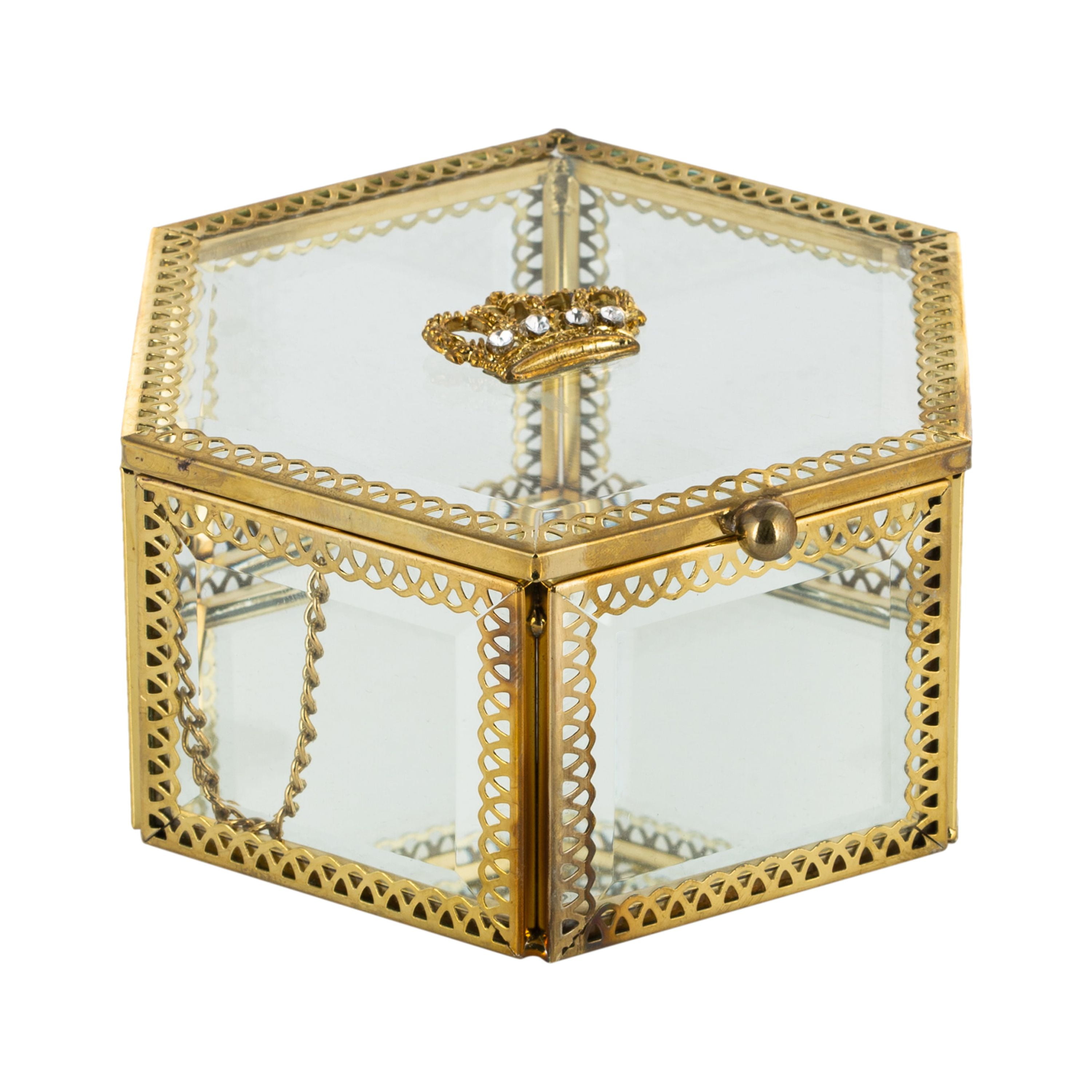 Home Details Laced Hexagon Metal Glass Mirrored Bottom Unisex Jewelry ...