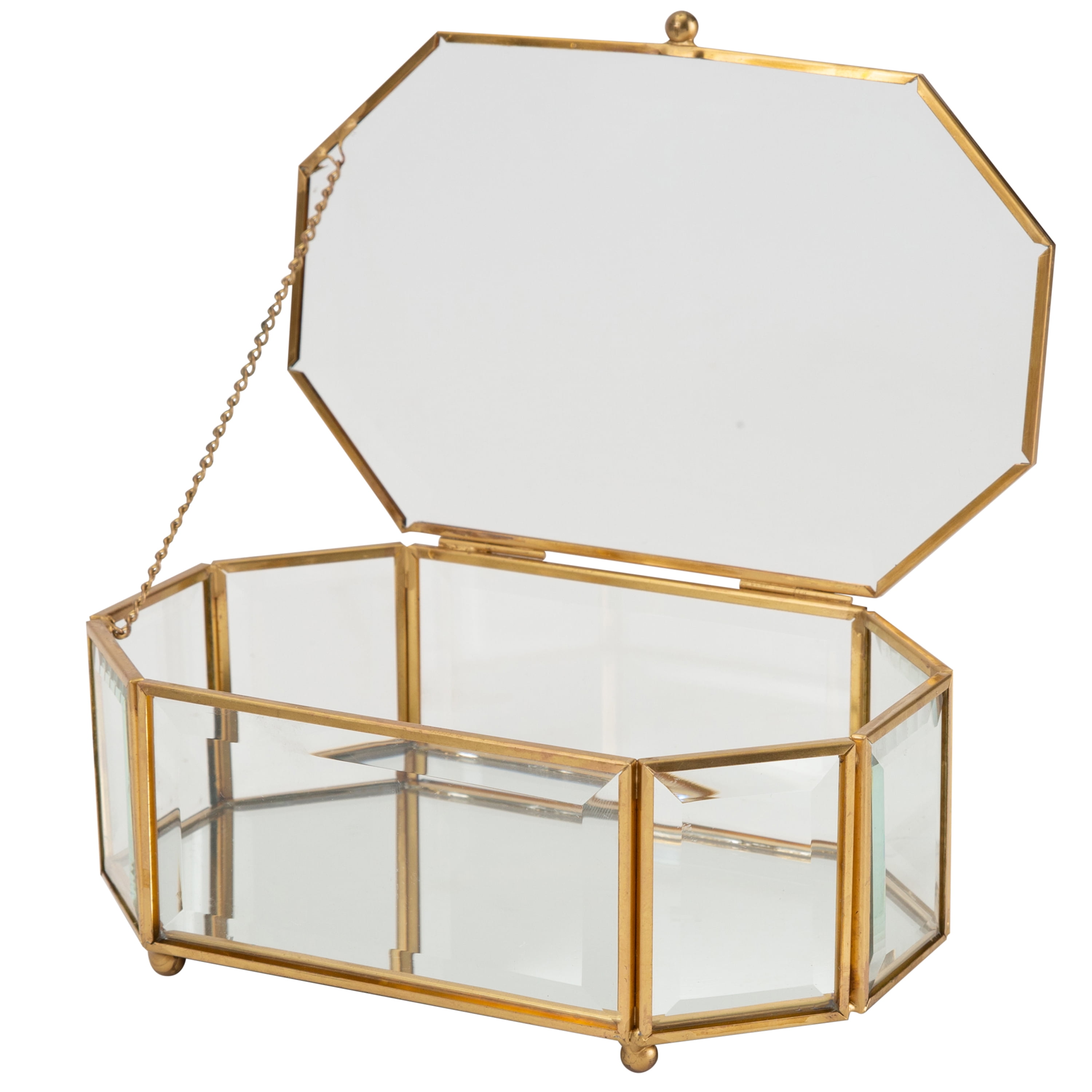Home Details Vintage Mirrored Bottom Octagonal Unisex Glass Keepsake ...