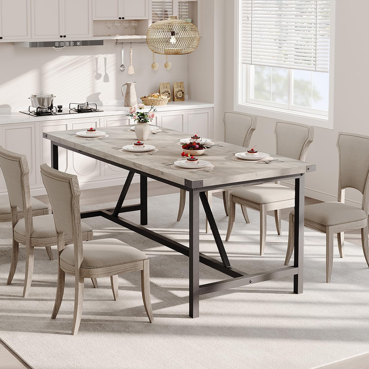 Home Dining Table for 6 to 8, Heavy Duty Large Kitchen Table, Farmhouse ...