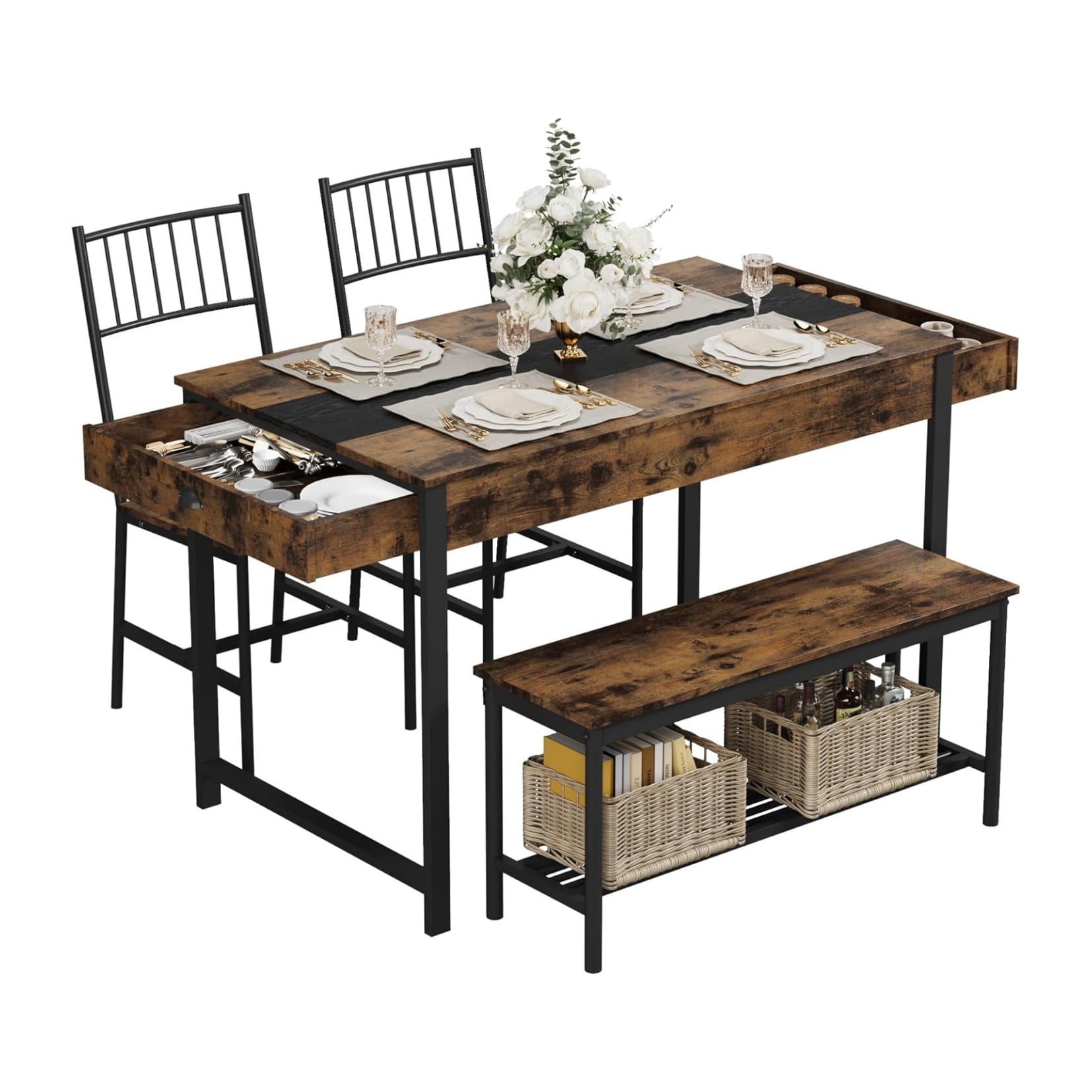 Home Dining Table Set for 4, Small Kitchen Table and 2 Chairs for 4 ...