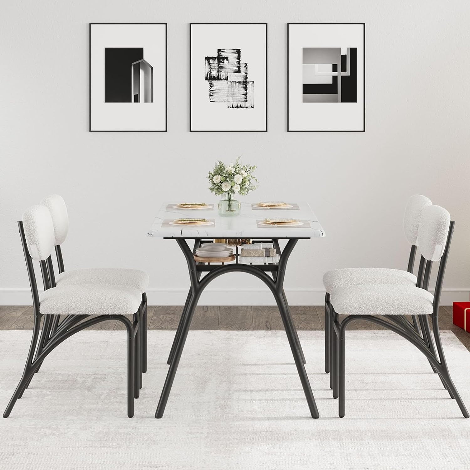 Home Dining Table Set for 4, Kitchen Table with Boucle Chairs for 4 ...