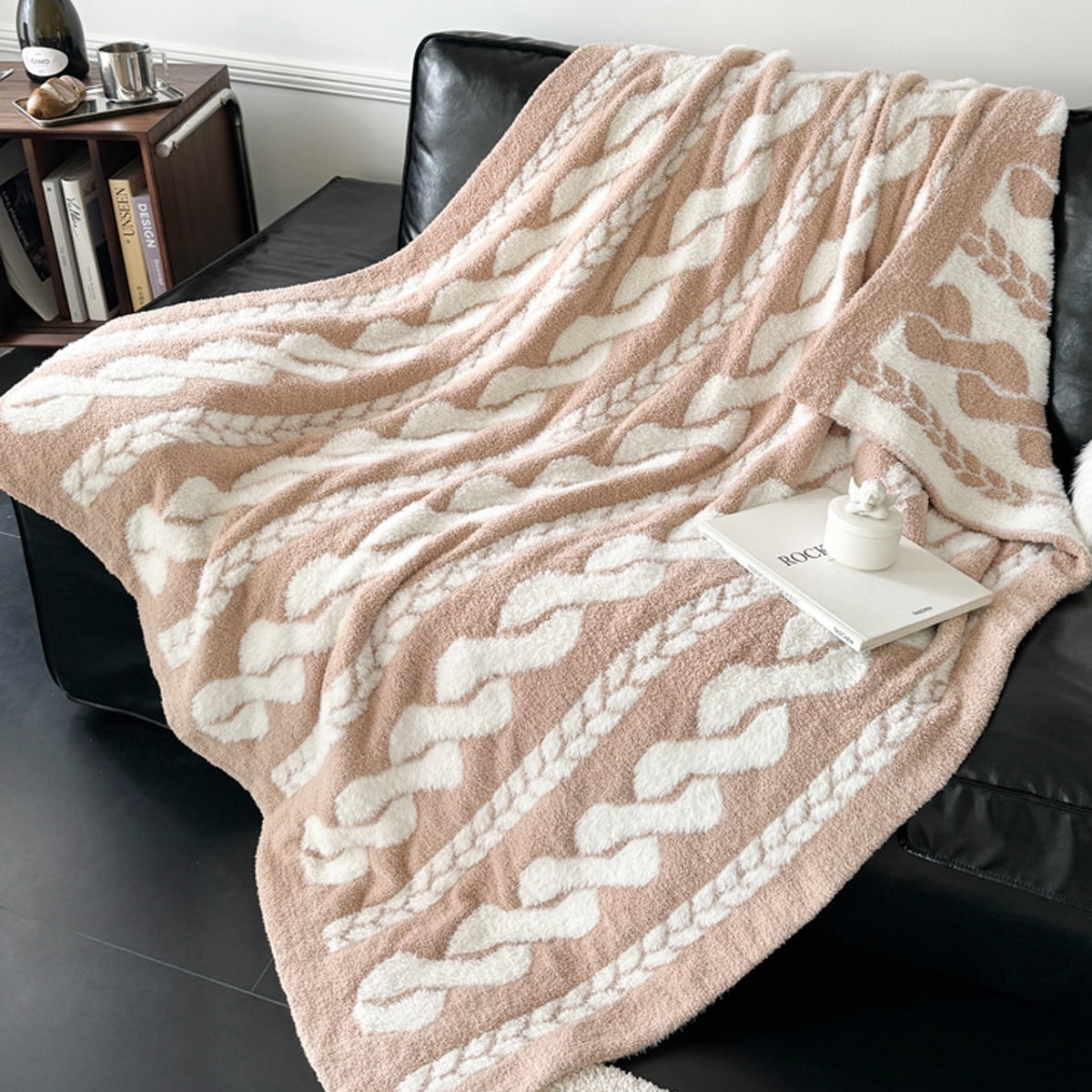 Home Double Sided Comfy Faux Fur Feather Yarn Throw Blankets for Couch ...