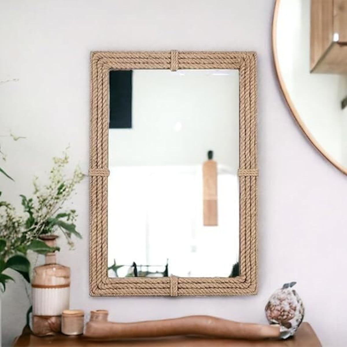 Home Dress Rectangle Jute Wall Mirror | Decorative Nautical Mirror with ...