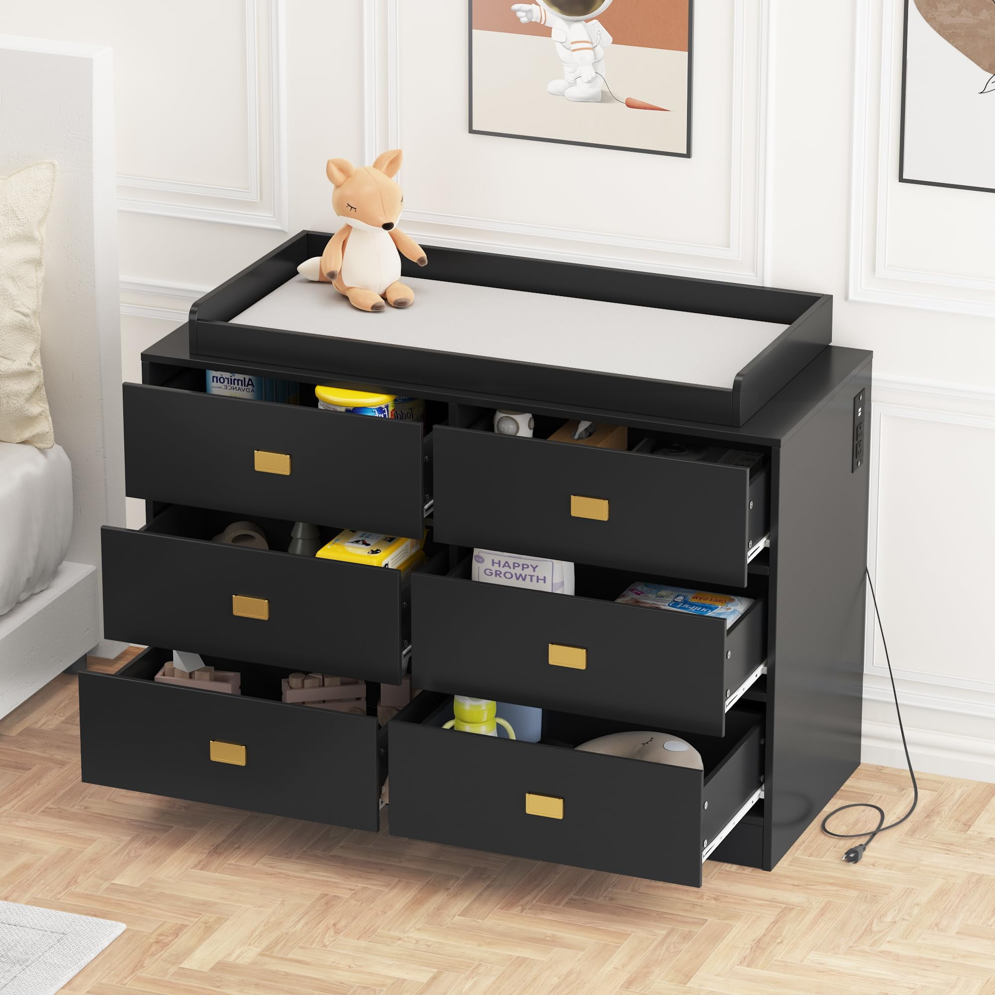 Home Dresser for Bedroom with 6 Drawers, Changing Table Dresser with ...