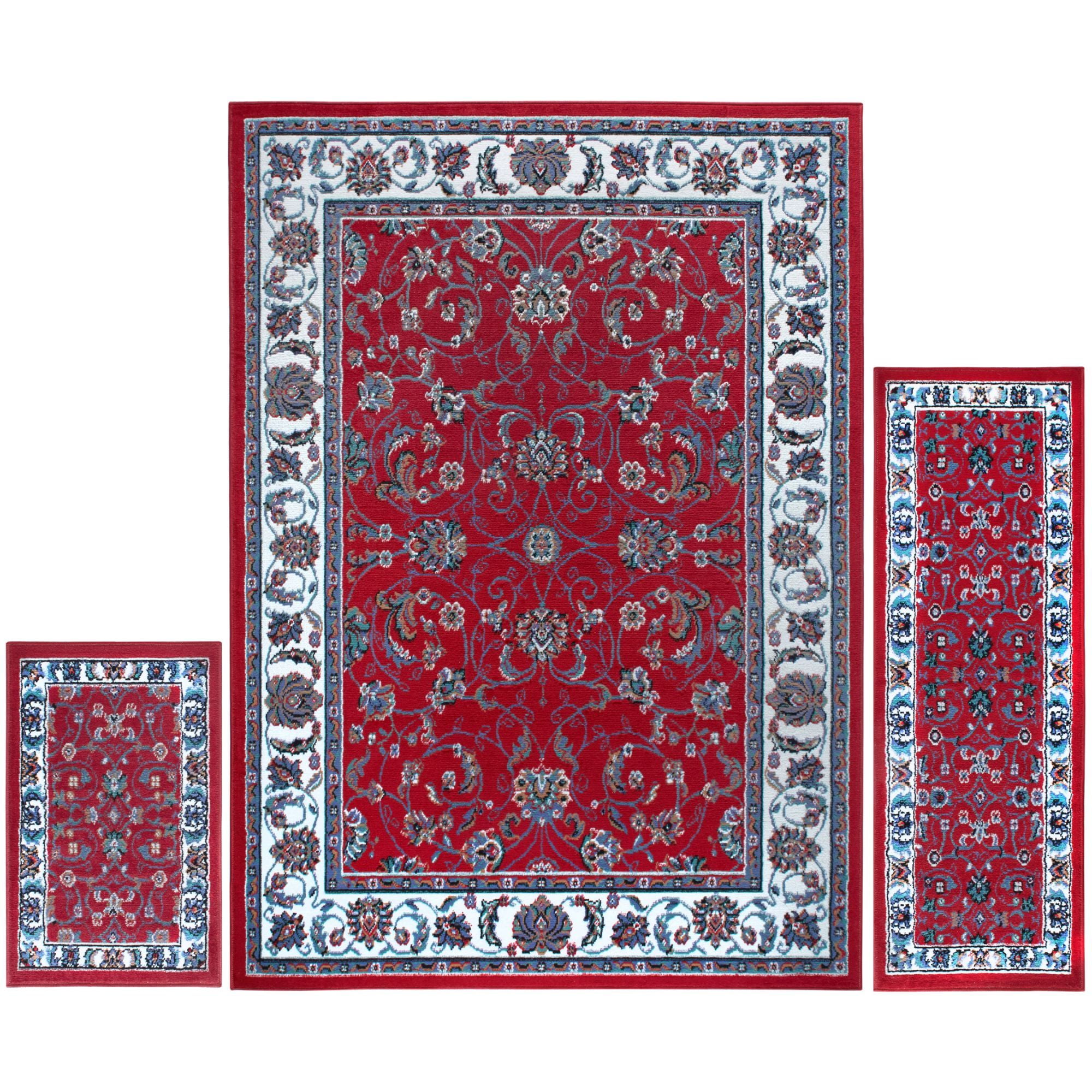Home Dynamix Ariana Badah Oriental Damask Border Area Rug, Red/Ivory, 3 ...