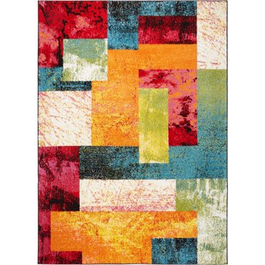 Home Dynamix Splash Mondrian Contemporary Geometric Area Rug, Ivory ...