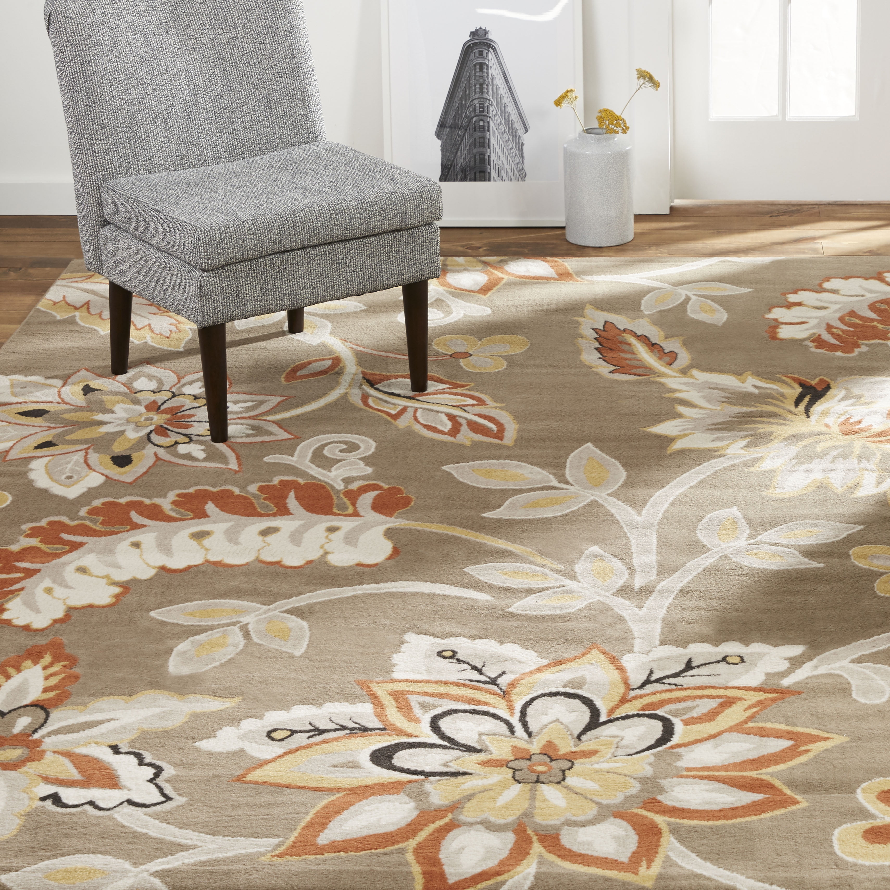 Home Dynamix Tremont Teaneck Contemporary Floral Area Rug, Taupe/Pink ...