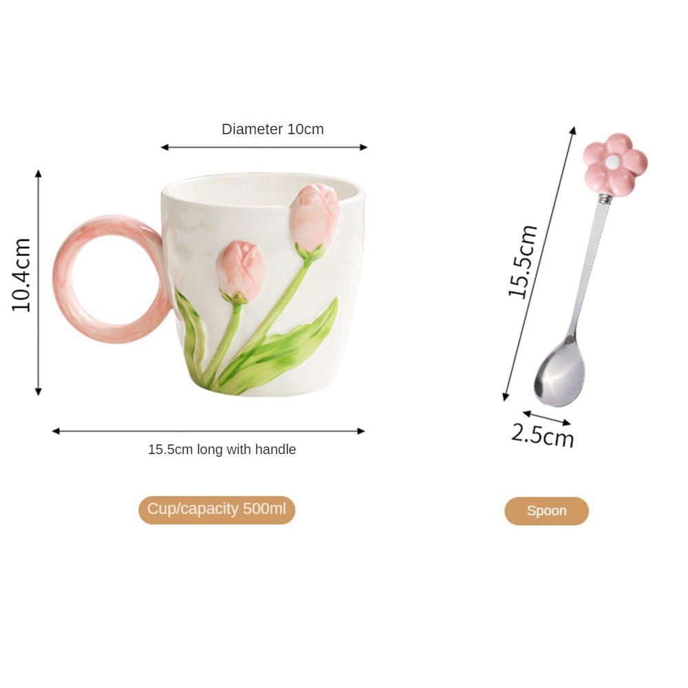 Home Elegant Tulip Pattern Design Ceramic Drink Cup High-Looking Mug ...