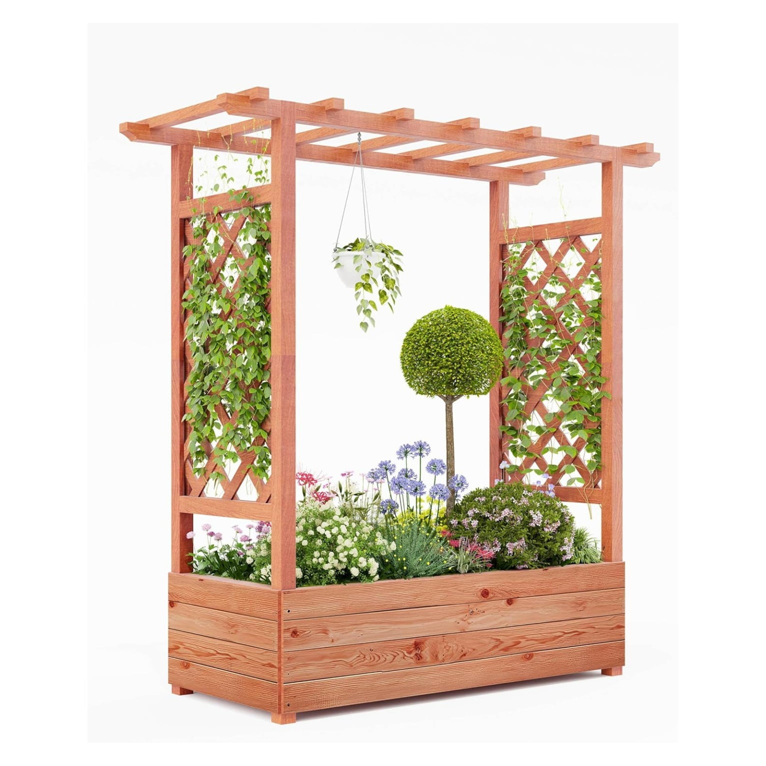 Home Elevated Garden Bed with Arch Trellis & Hanging Roof for Vine ...