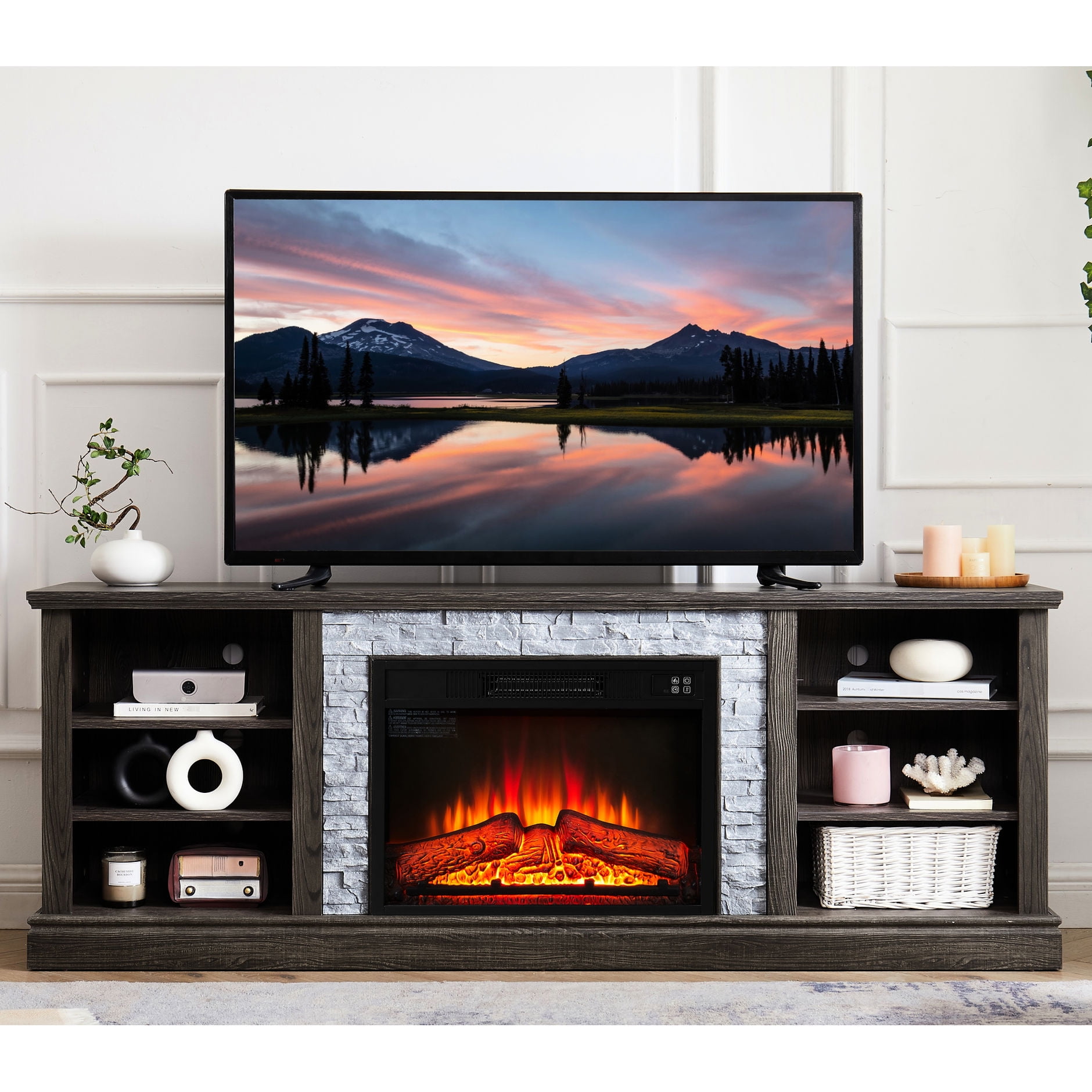 Home Entertainment Rack | Spacious for TVs, Fireplace with Timer ...