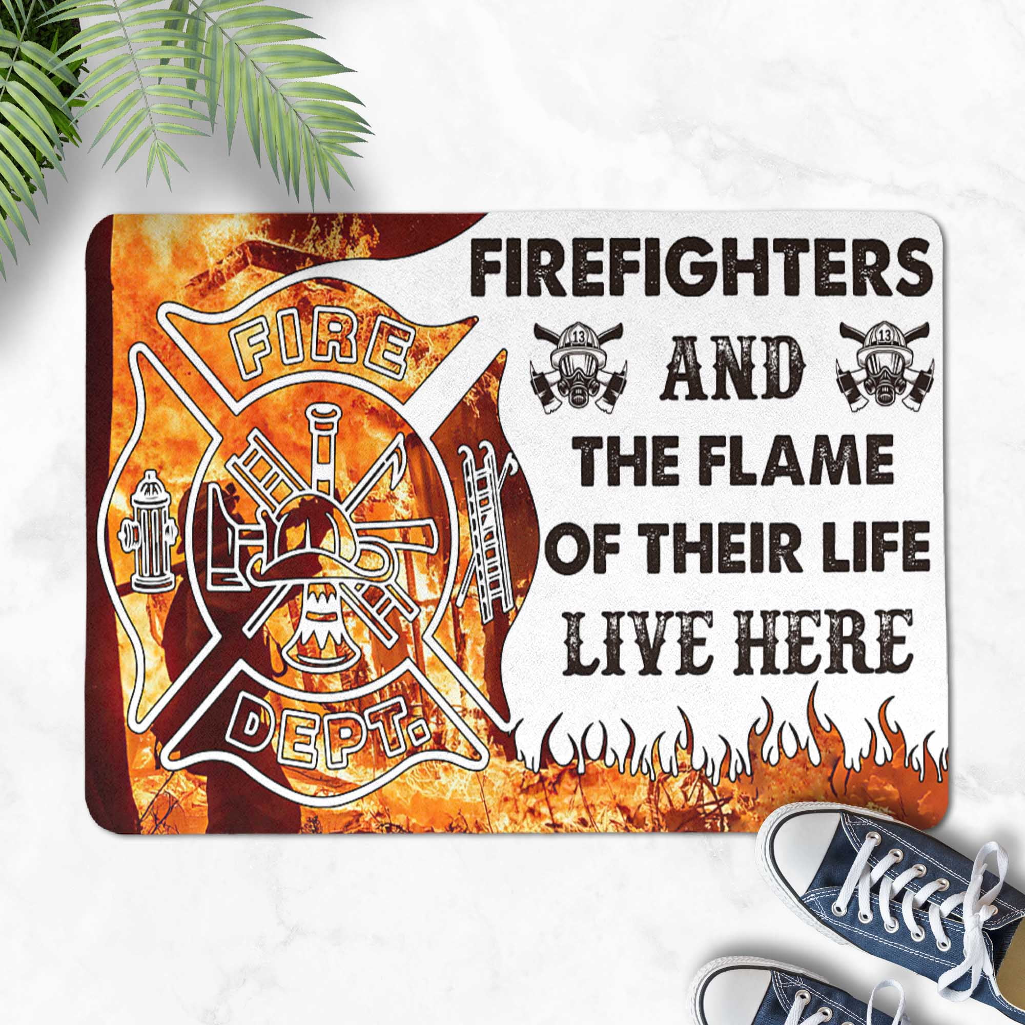 Home Entry Rug for Firefighter Families – Bold Flame Design with Fire ...
