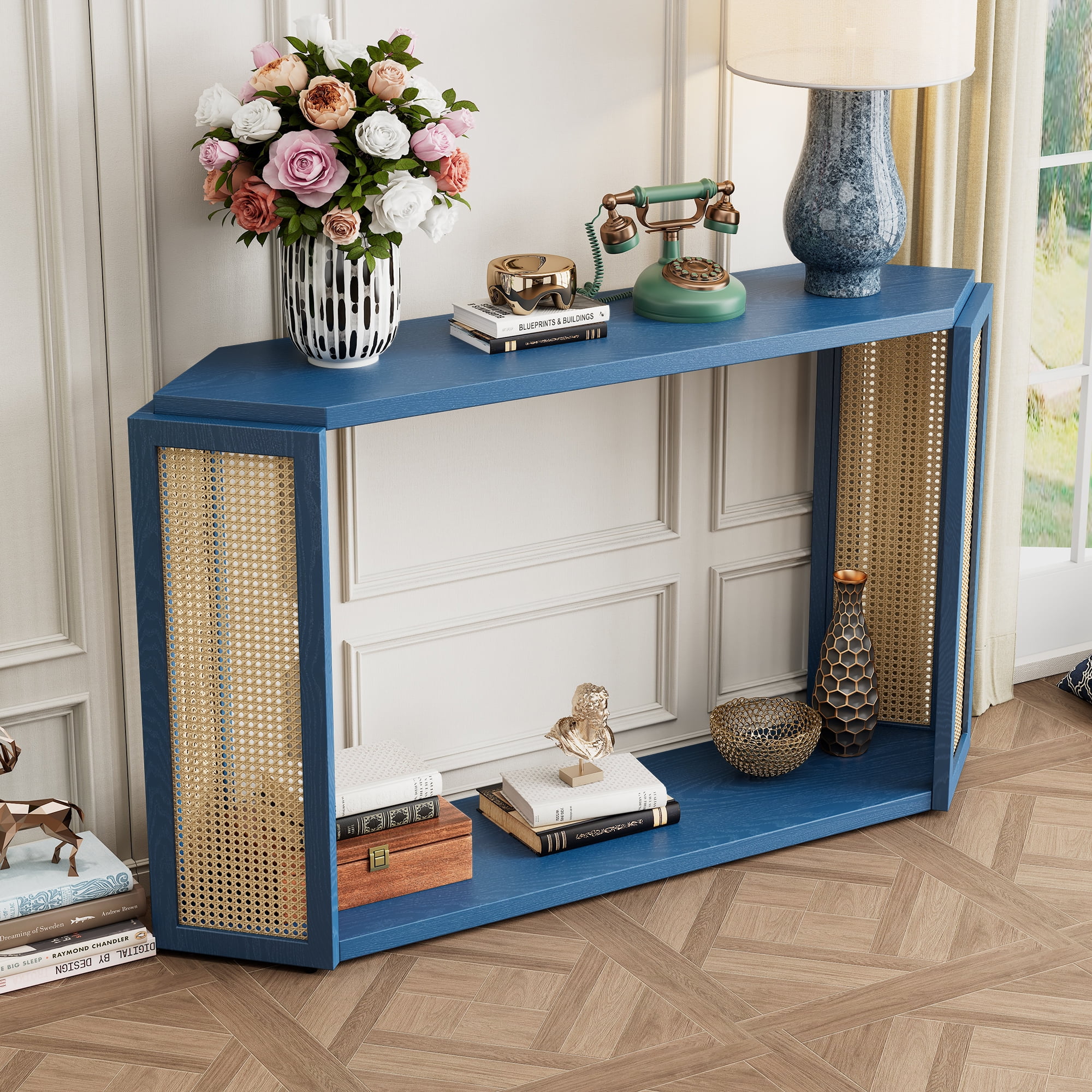 Home Entryway Table, Unique Shaped Design Console Table With Woven ...