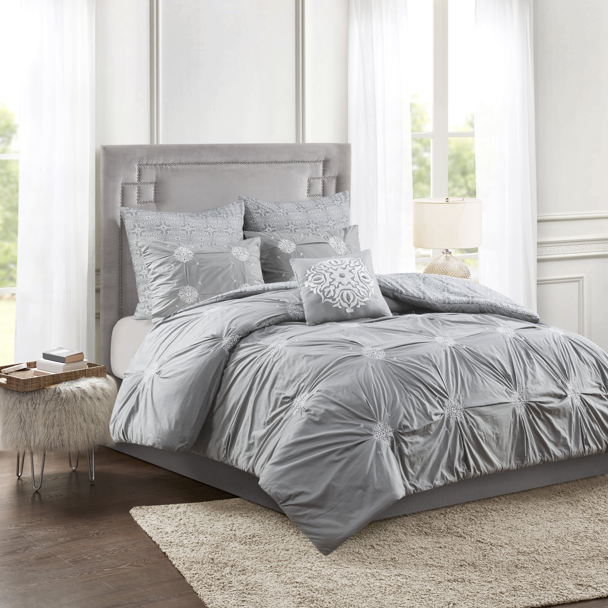 Home Essence Alicia 6 Piece Embroidered Cotton Reversible Comforter Set ...