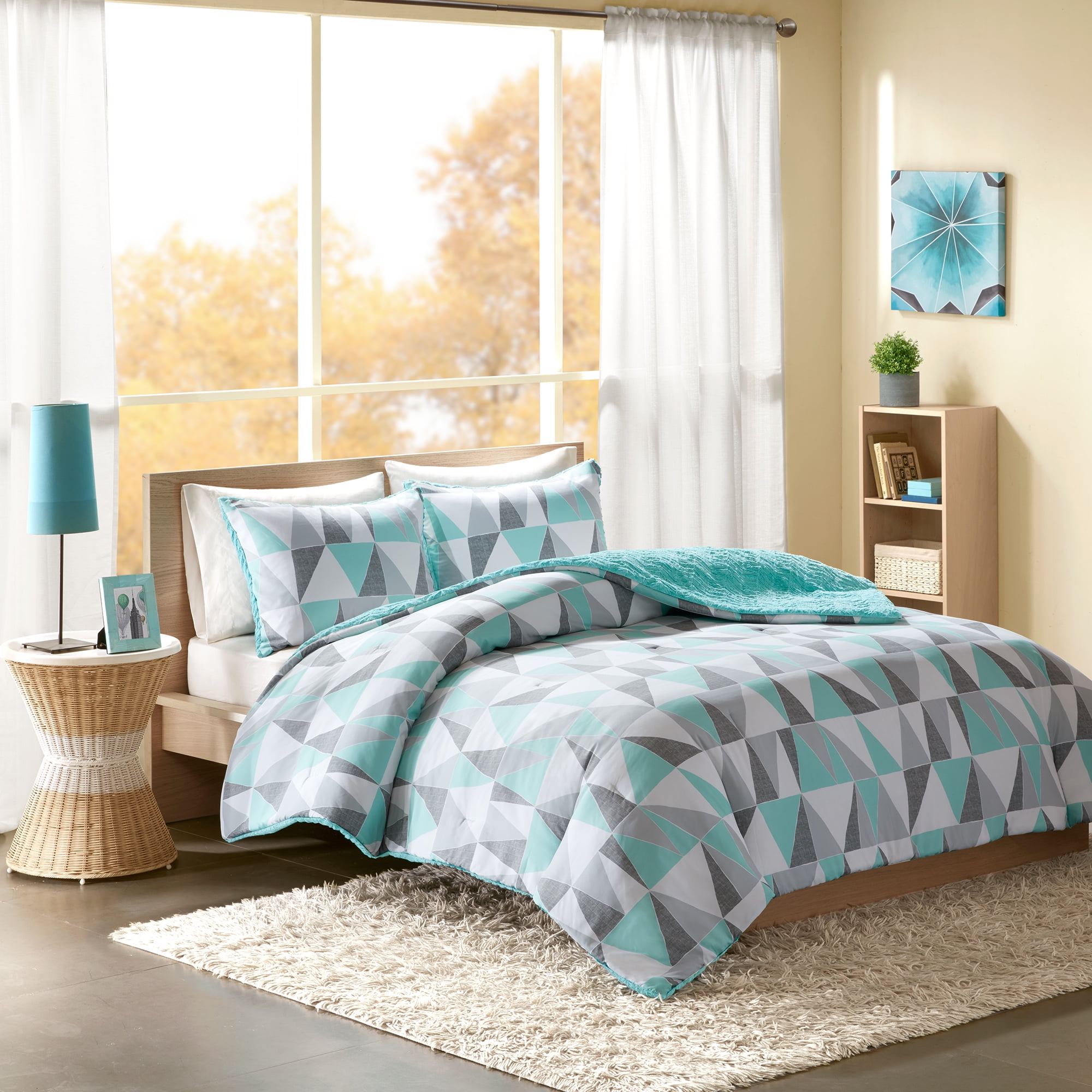 Home Essence Apartment Haley Reversible Comforter Mini Set Aqua Full ...