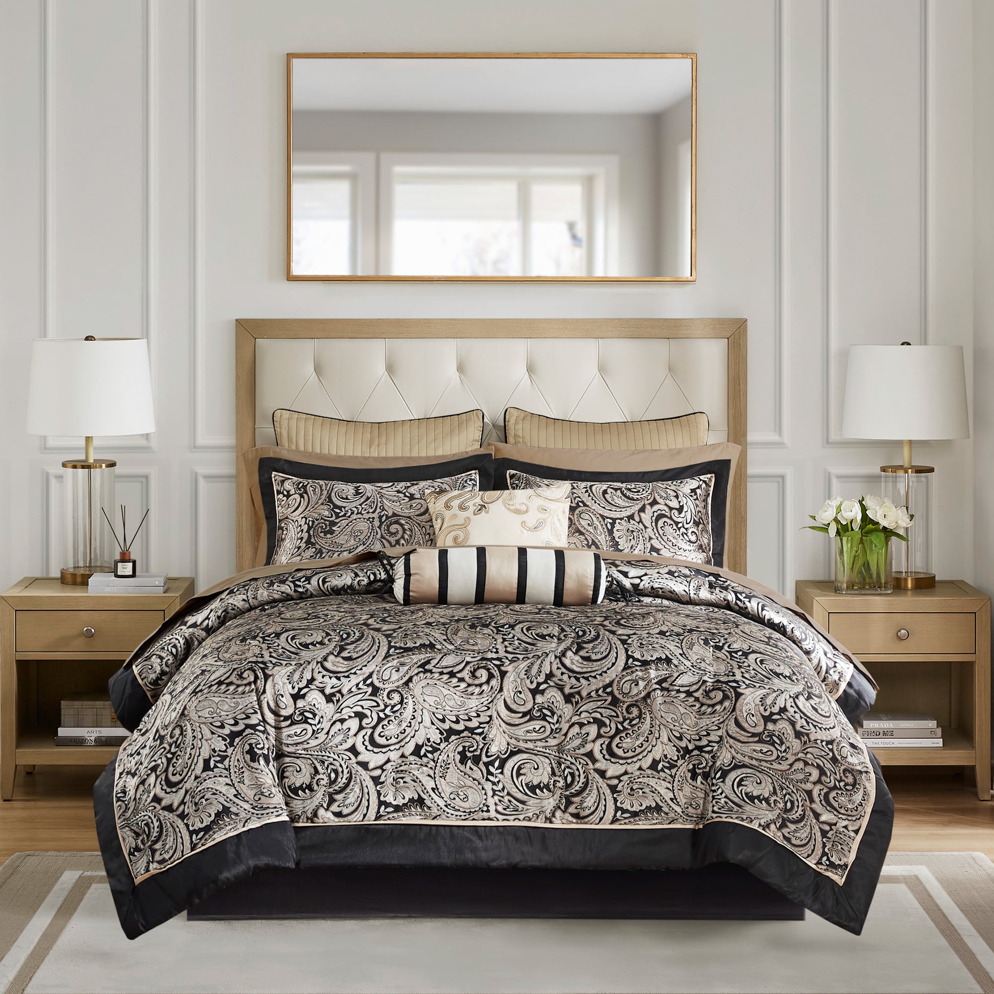 Home Essence 12 Piece Bedding Set Black Jacquard Paisley 100 Cotton Sheets California King Size Walmart